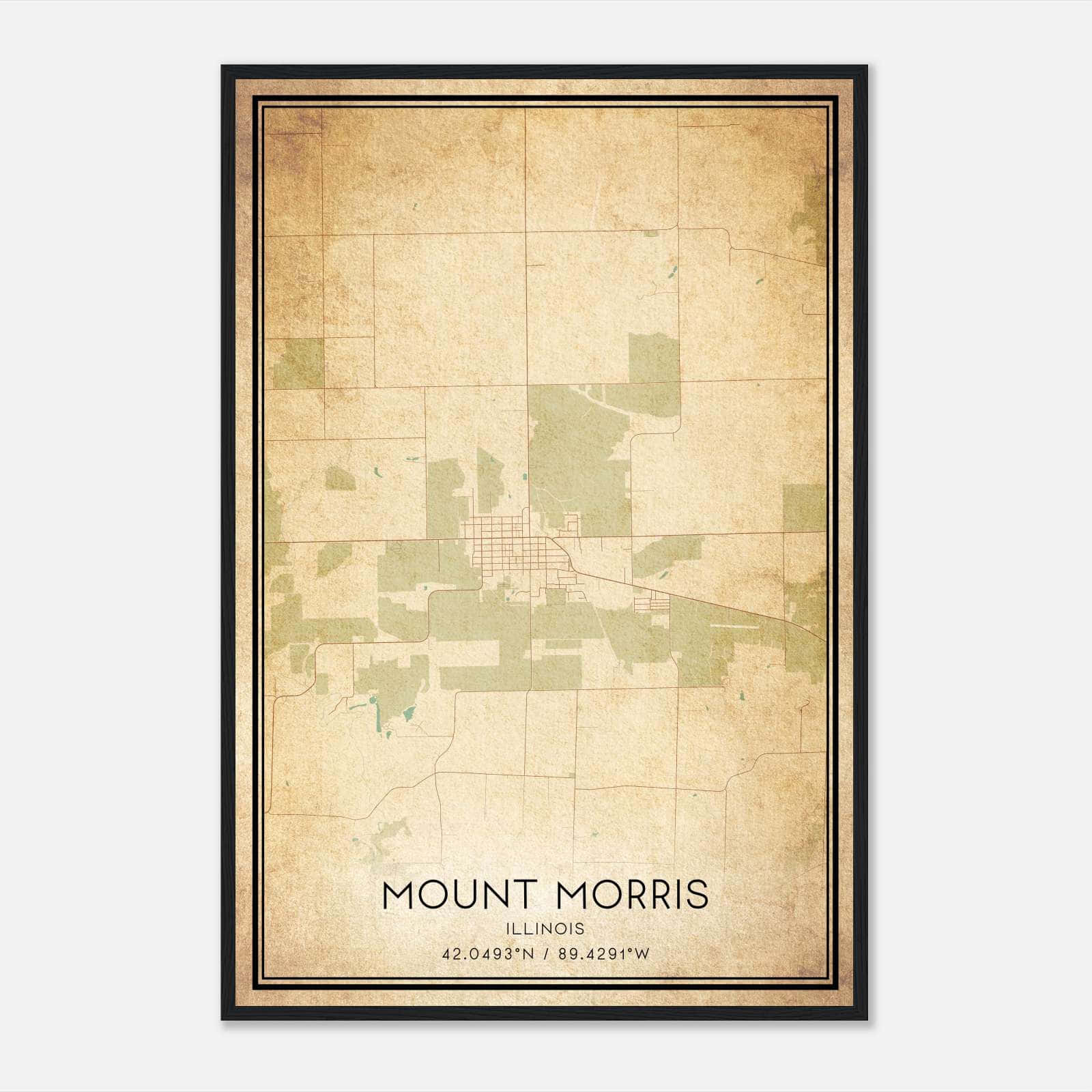 Vintage Mount Morris Illinois Map Poster, Mount Morris IL City Road ...