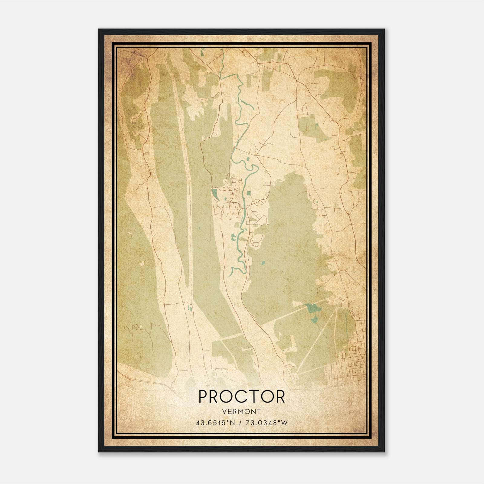 Vintage Proctor Vermont Map Poster, Proctor VT City Road Wall Art Print ...