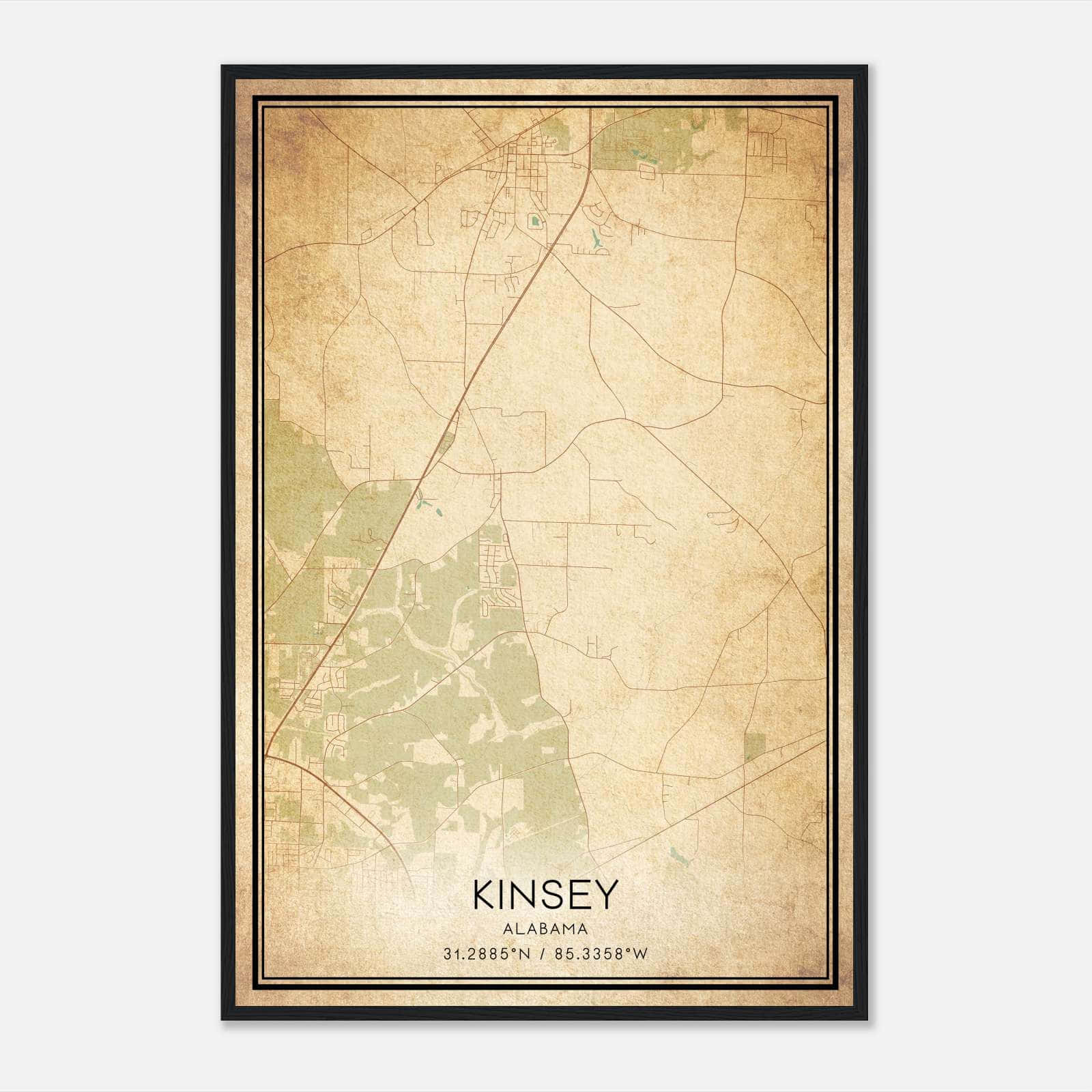 Vintage Kinsey Alabama Map Poster, Kinsey AL City Road Wall Art Print ...