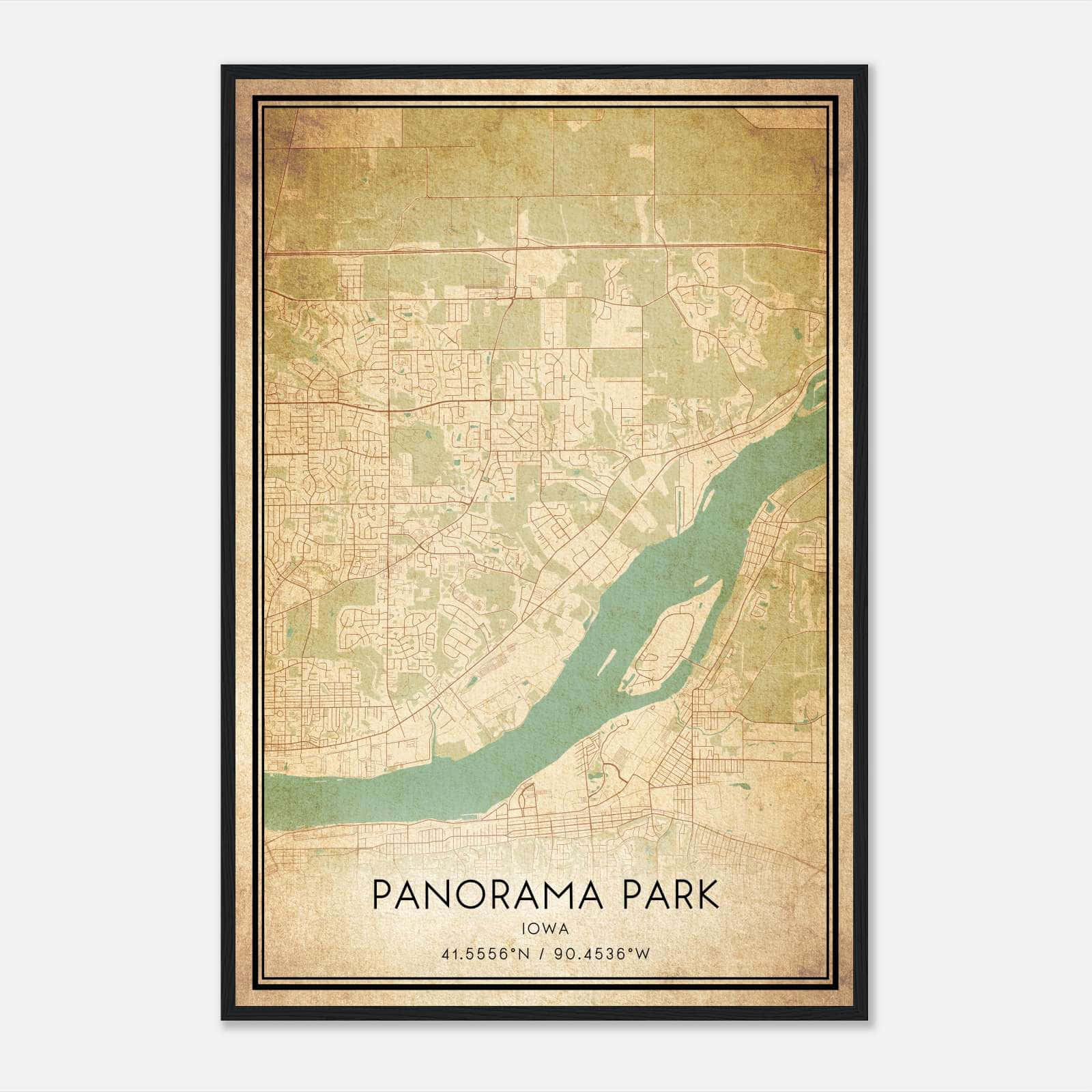 Vintage Panorama Park Iowa Map Poster, Panorama Park IA City Road Wall ...