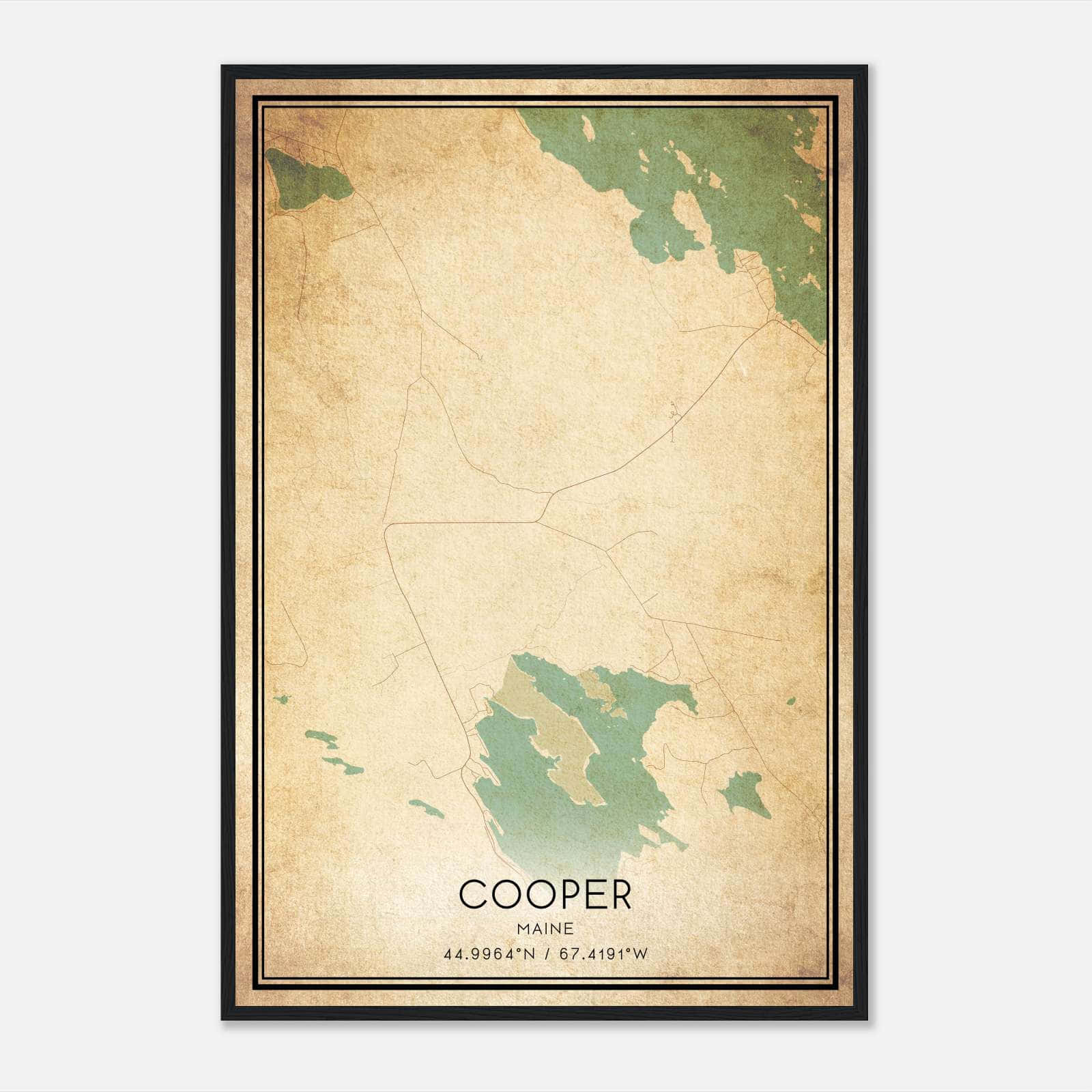 Vintage Cooper Maine Map Poster, Cooper ME City Road Wall Art Print ...