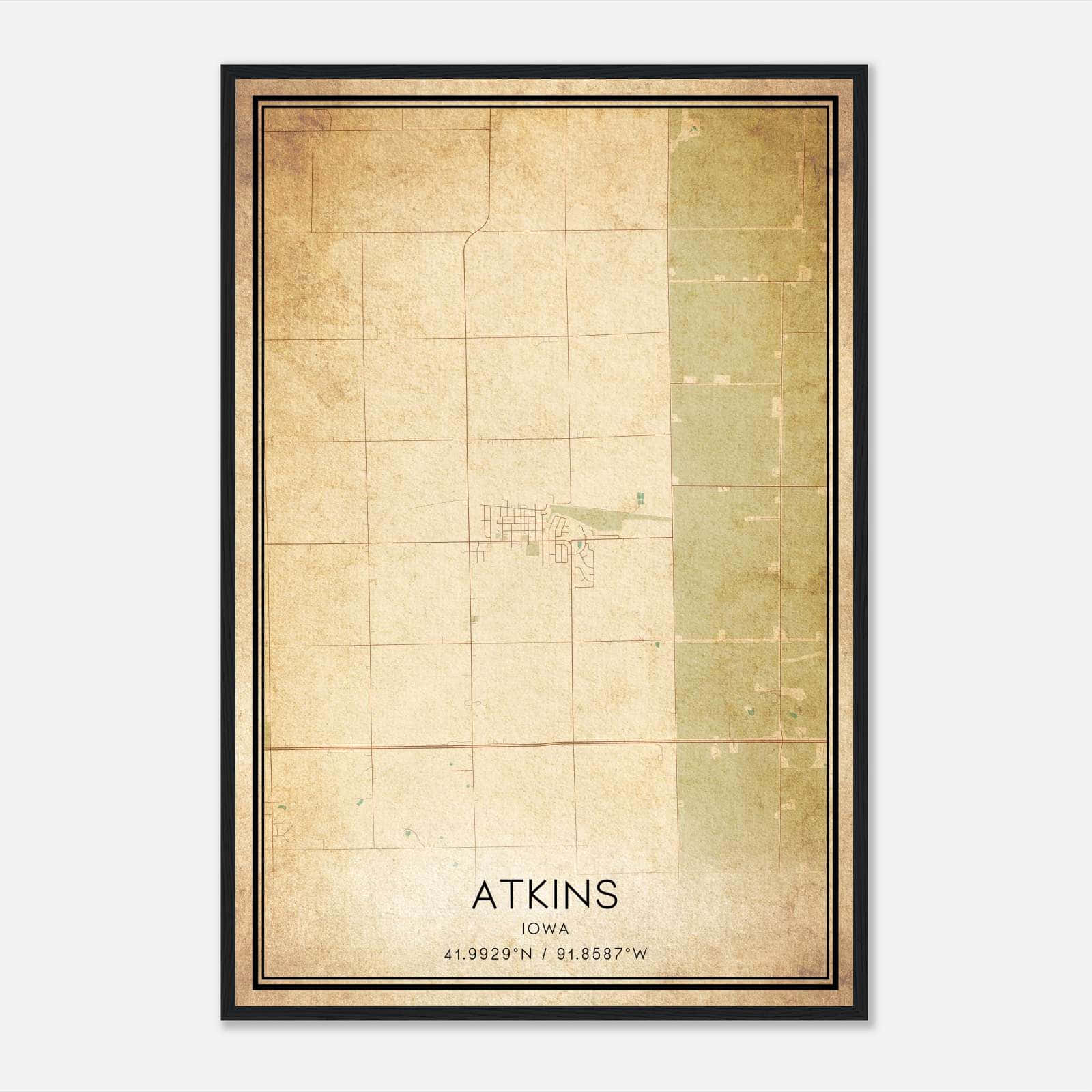 Vintage Atkins Iowa Map Poster, Atkins IA City Road Wall Art Print ...