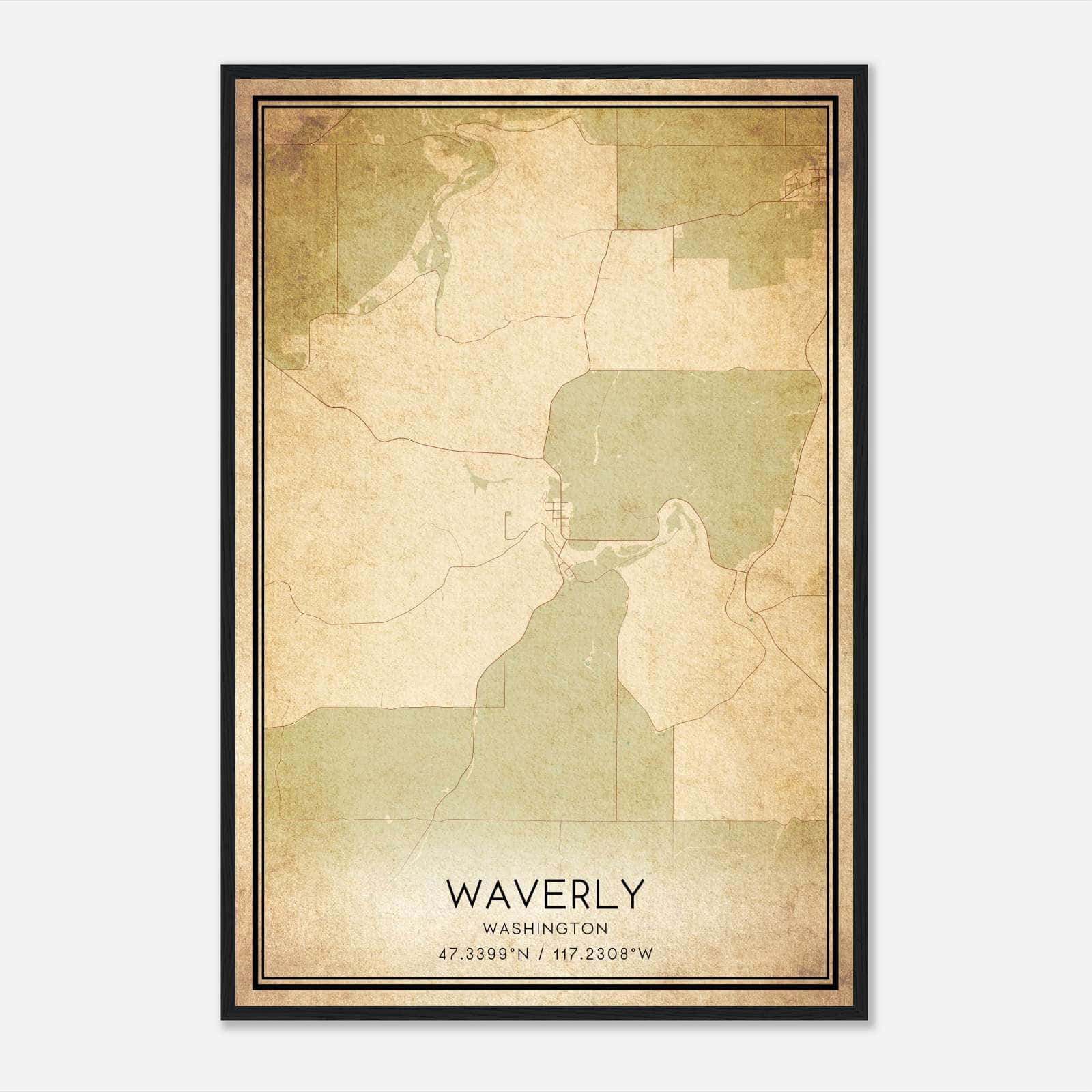 Vintage Waverly Washington Map Poster, Waverly WA City Road Wall Art ...