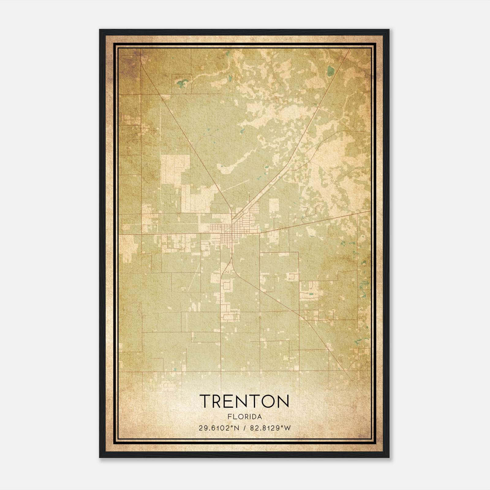 Vintage Trenton Florida Map Poster, Trenton FL City Road Wall Art Print ...