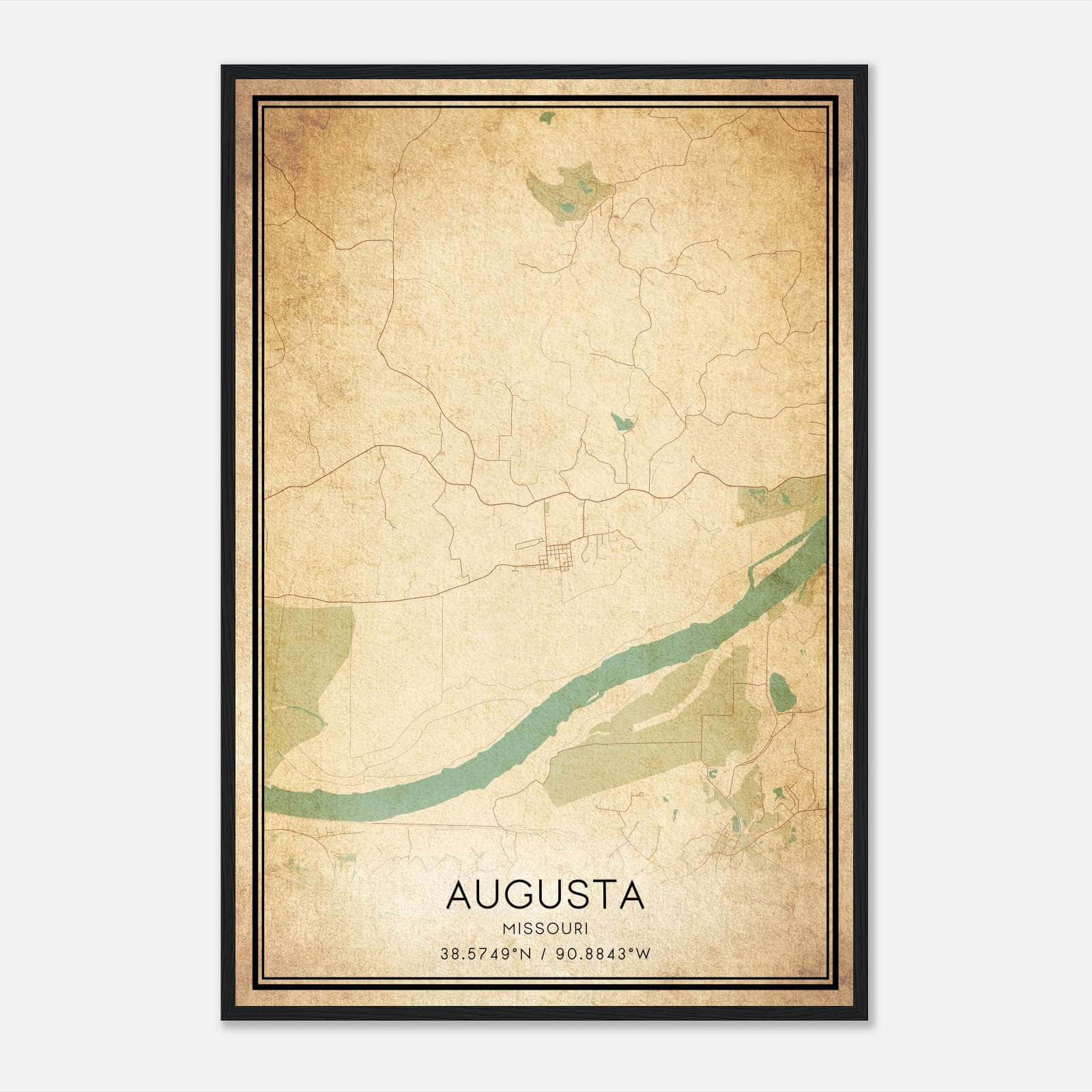 Vintage Augusta Missouri Map Poster, Augusta MO City Road Wall Art ...