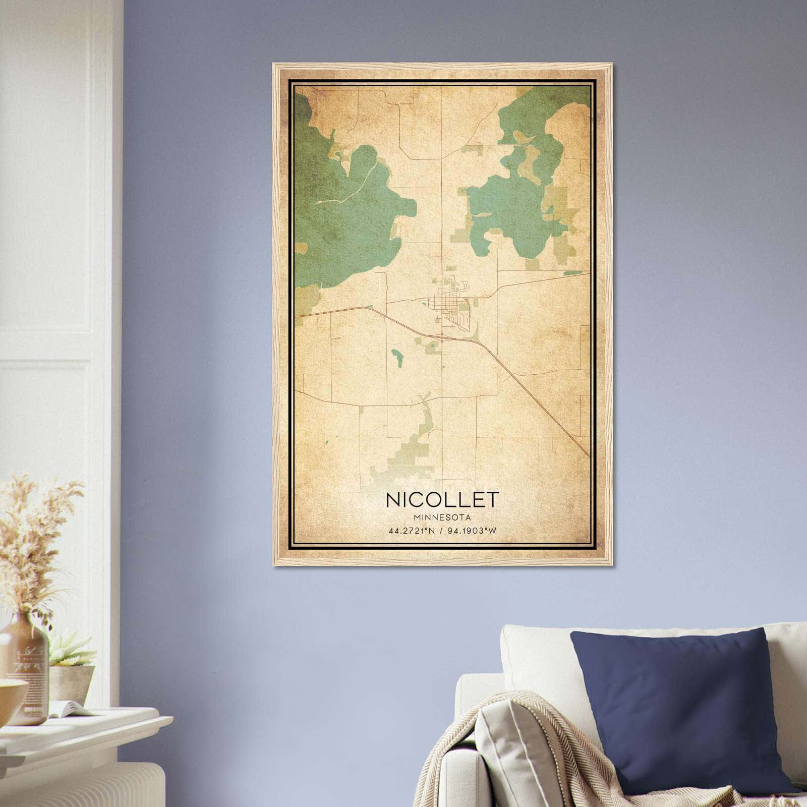 Vintage Nicollet Minnesota Map Poster, Nicollet MN City Road Wall Art ...
