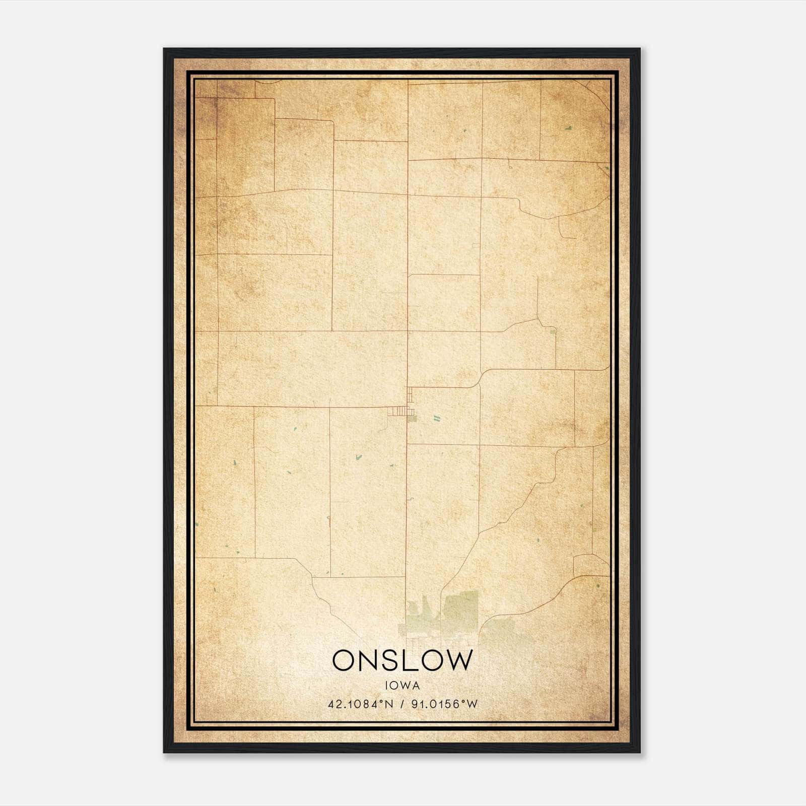 Vintage Onslow Iowa Map Poster, Onslow IA City Road Wall Art Print ...