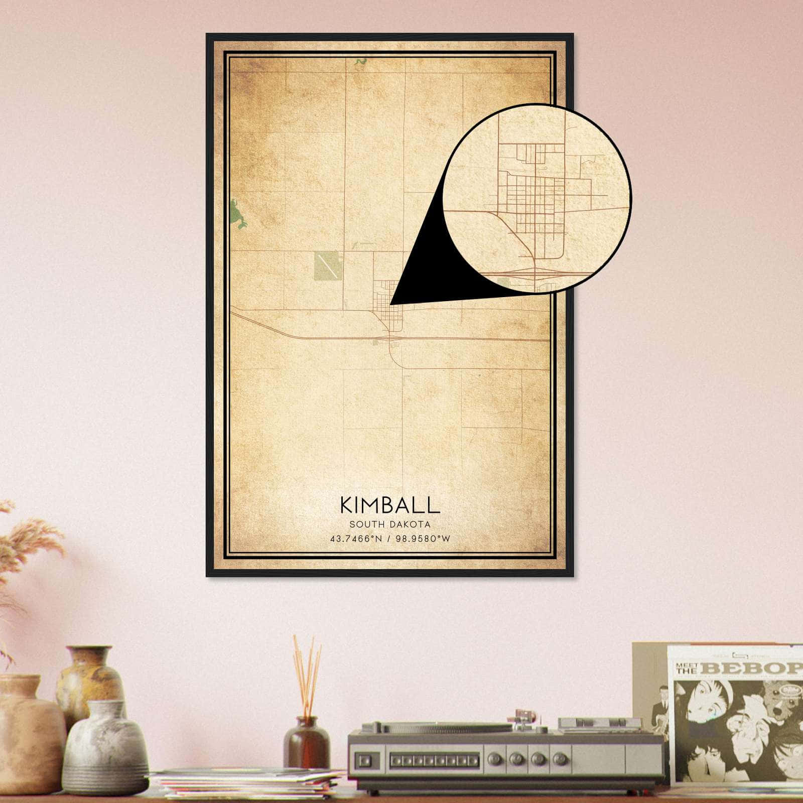 Vintage Kimball South Dakota Map Poster, Kimball SD City Road Wall Art ...