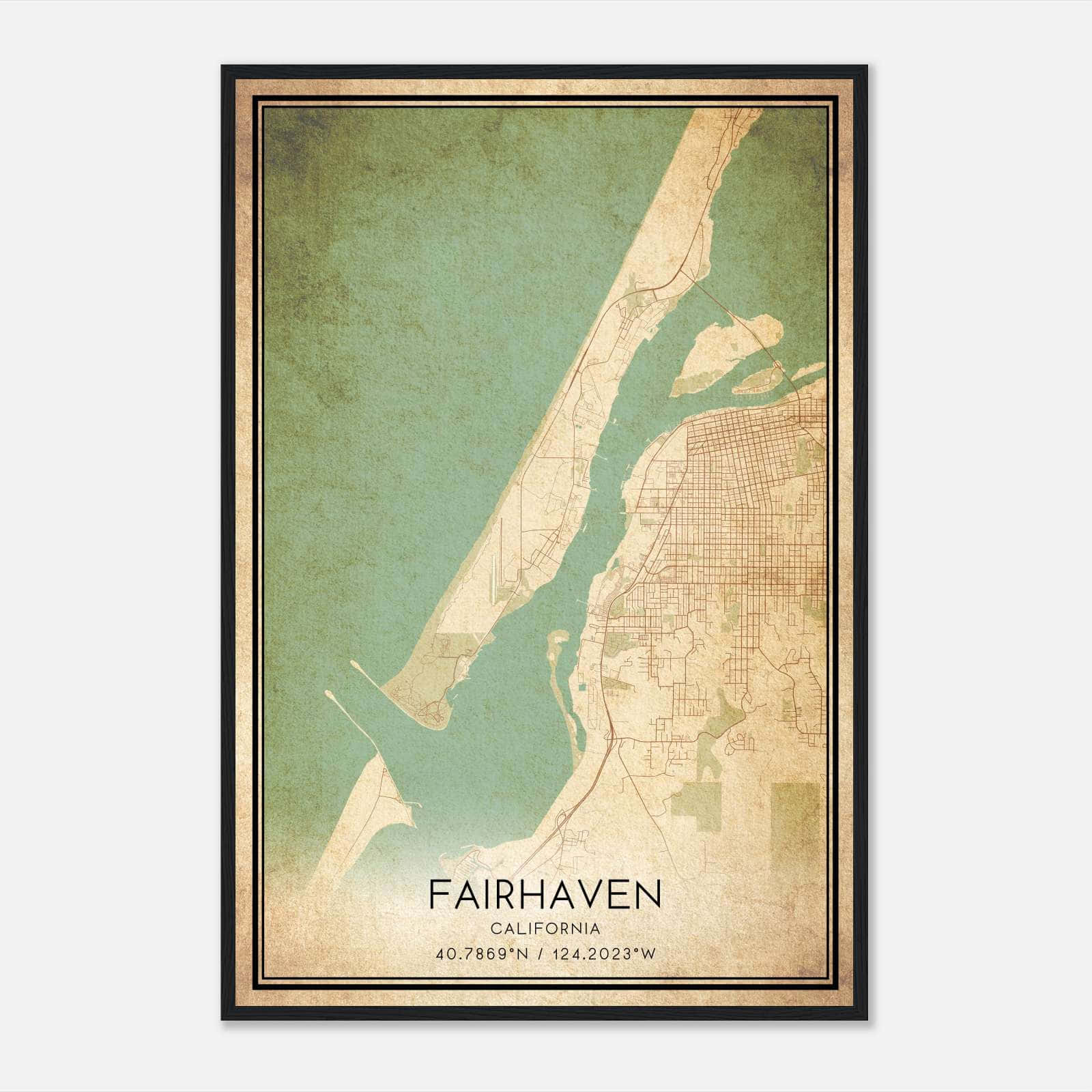 Vintage Fairhaven California Map Poster, Fairhaven CA City Road Wall ...