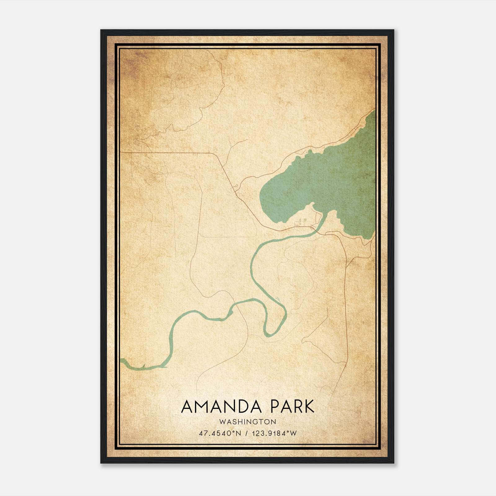 Vintage Amanda Park Washington Map Poster, Amanda Park WA City Road ...