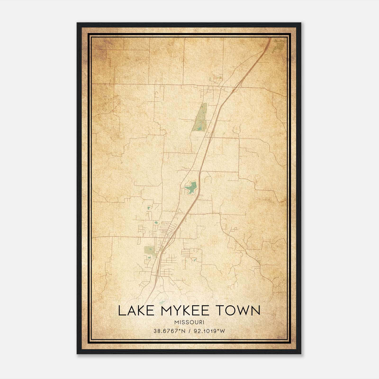 Vintage Lake Mykee Town Missouri Map Poster, Lake Mykee Town MO City ...