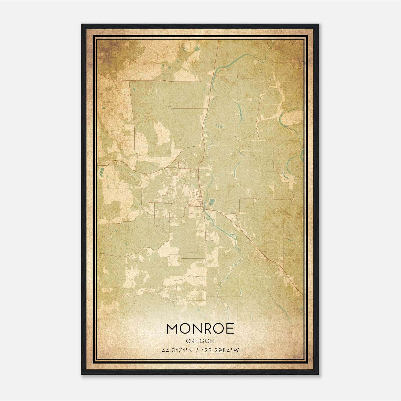 Vintage Monroe Oregon Map Poster, Monroe OR City Road Wall Art Print ...