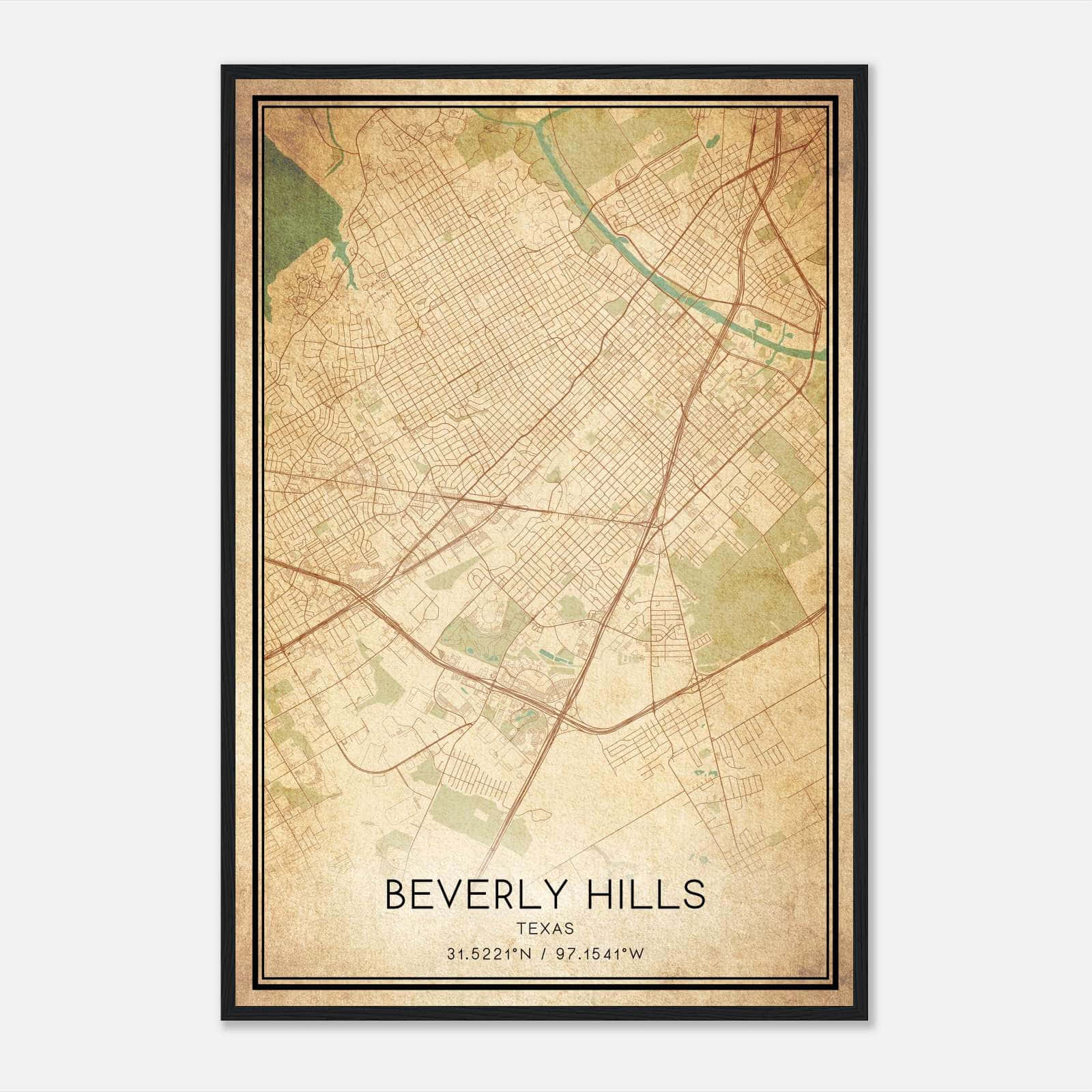 Vintage Beverly Hills Texas Map Poster, Beverly Hills TX City Road Wall ...