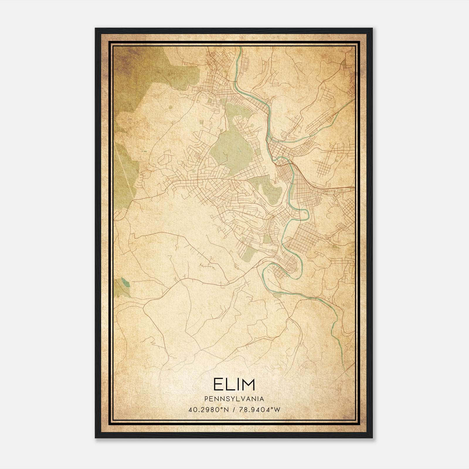 Vintage Elim Pennsylvania Map Poster, Elim PA City Road Wall Art Print ...