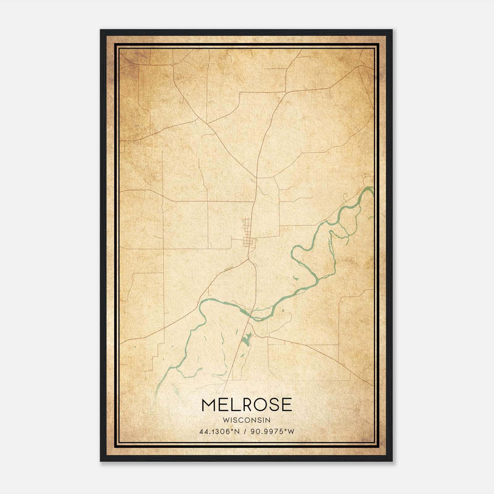 Vintage Melrose Wisconsin Map Poster, Melrose WI City Road Wall Art Print - Custom Maps & Posters