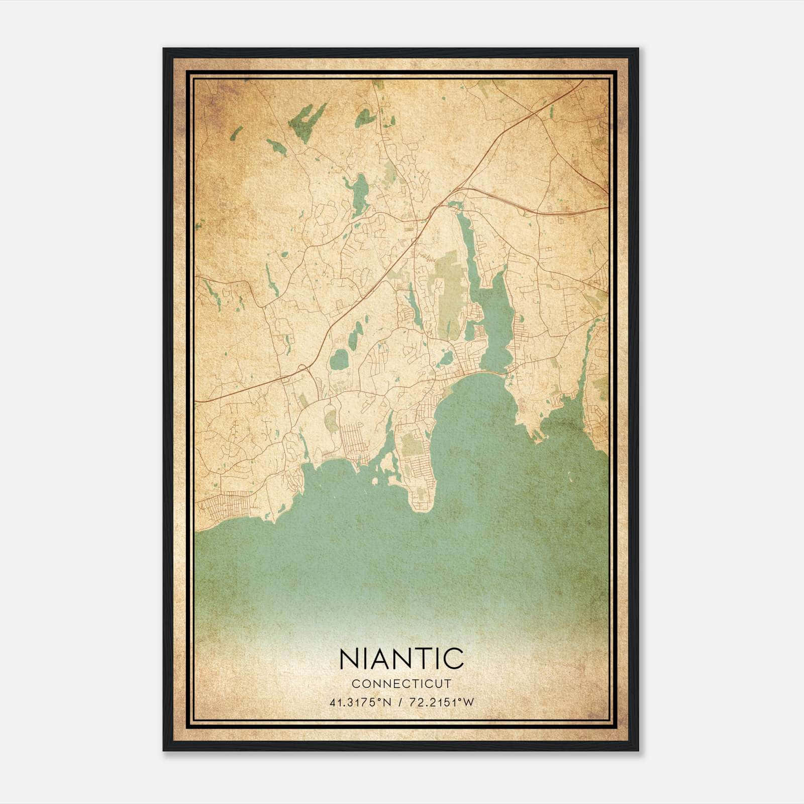 Vintage Niantic Connecticut Map Poster, Niantic CT City Road Wall Art ...
