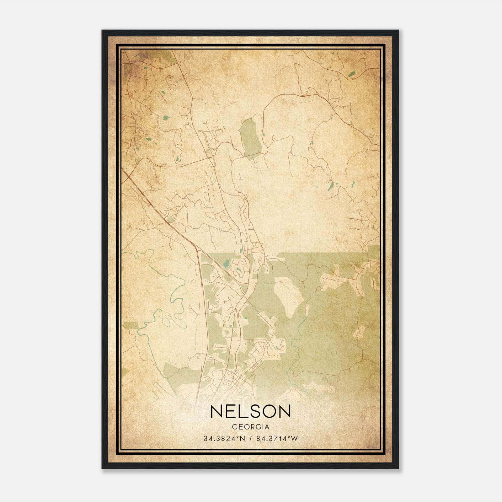 Vintage Nelson Georgia Map Poster, Nelson GA City Road Wall Art Print ...