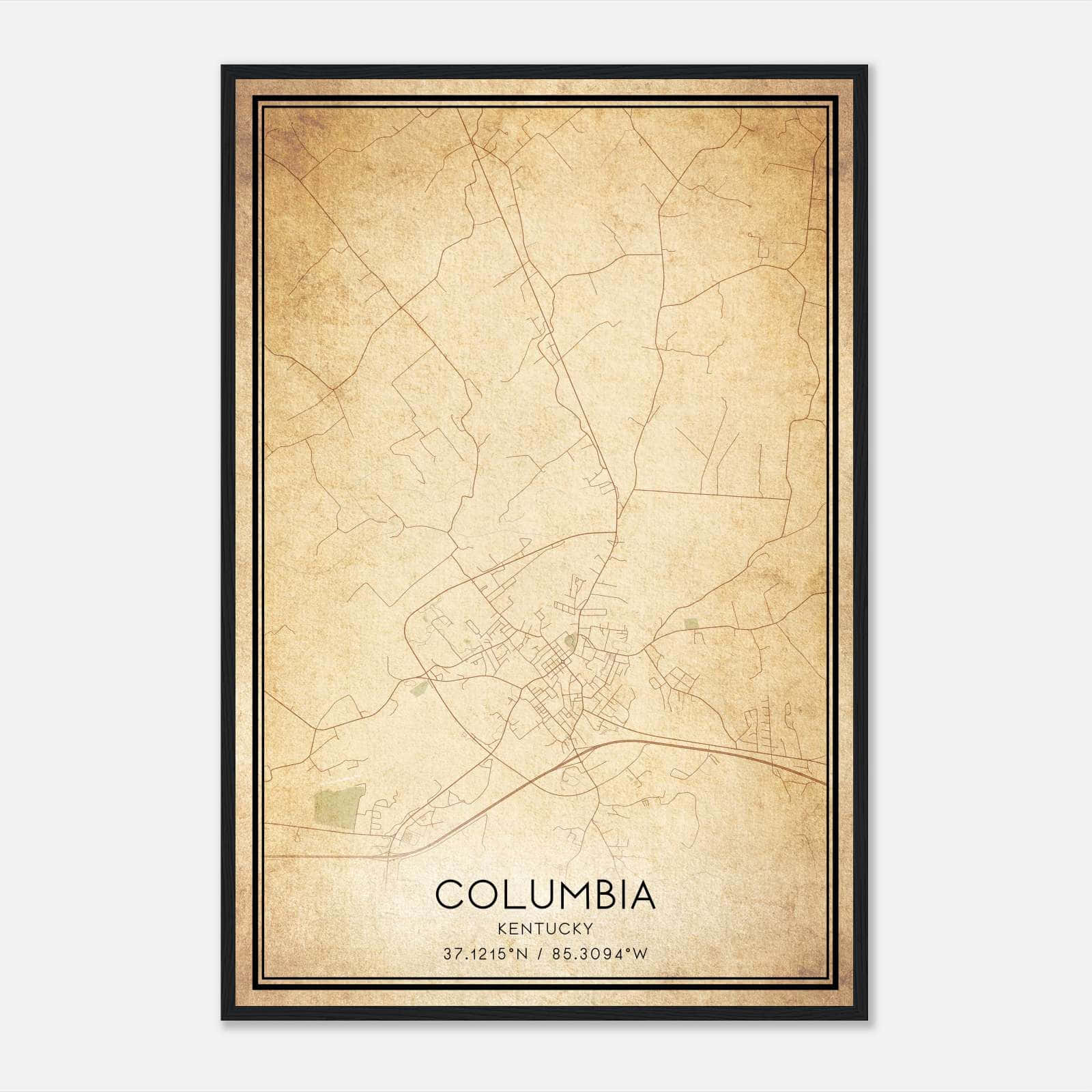 Vintage Columbia Kentucky Map Poster, Columbia KY City Road Wall Art ...
