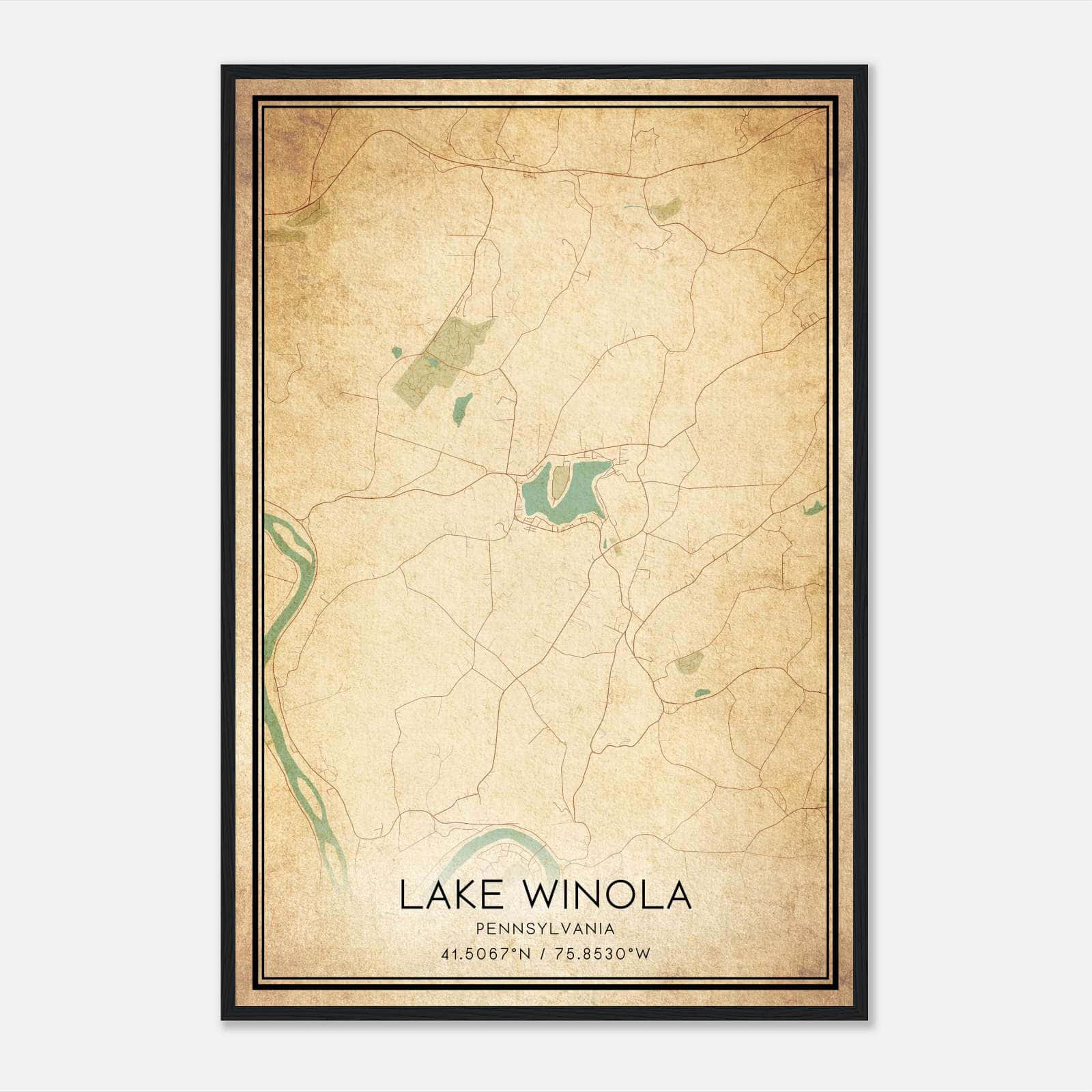 Vintage Lake Winola Pennsylvania Map Poster, Lake Winola PA City Road ...