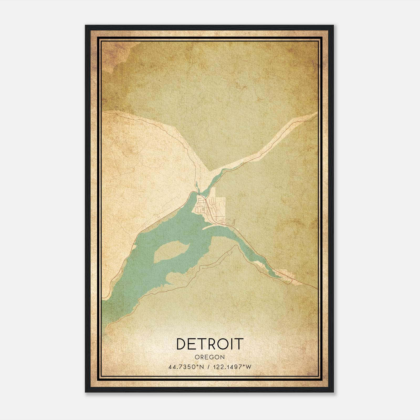 Vintage Detroit Oregon Map Poster, Detroit OR City Road Wall Art Print ...