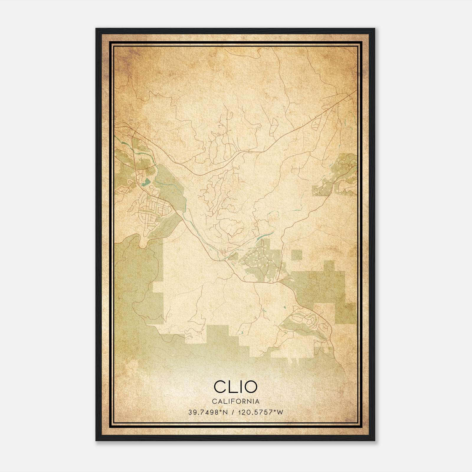 Vintage Clio California Map Poster, Clio CA City Road Wall Art Print ...
