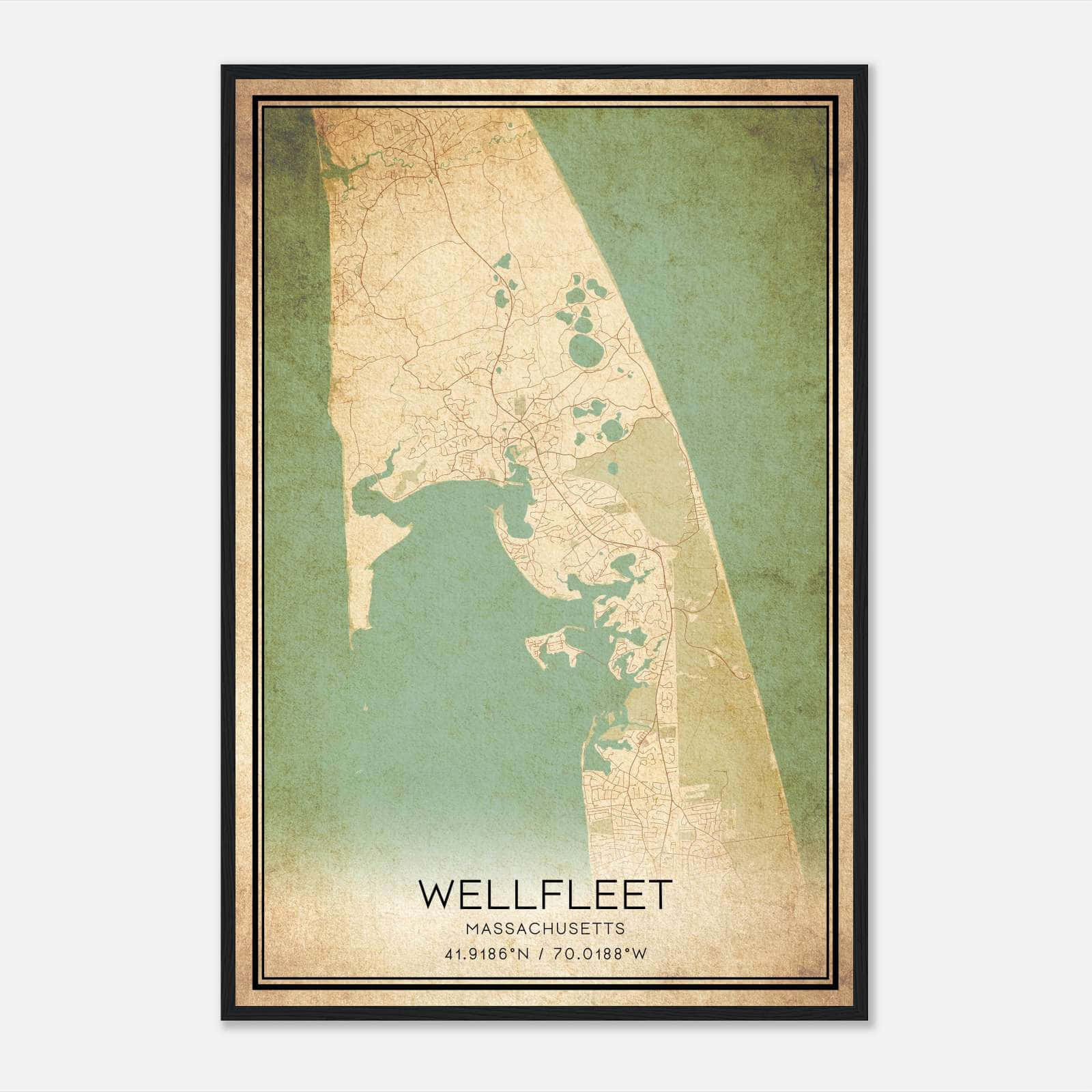 Vintage Wellfleet Massachusetts Map Poster, Wellfleet MA City Road Wall ...