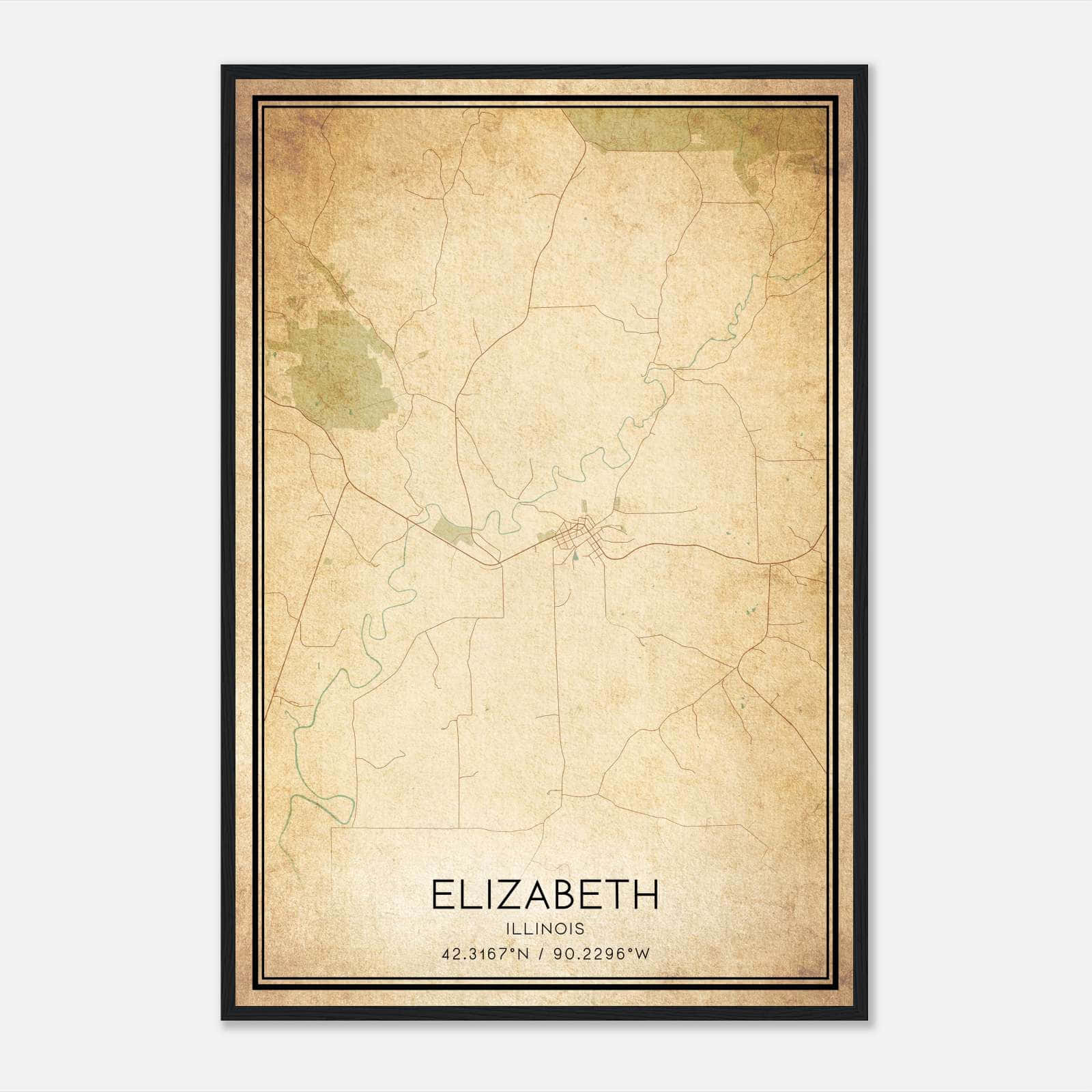 Vintage Elizabeth Illinois Map Poster, Elizabeth IL City Road Wall Art ...