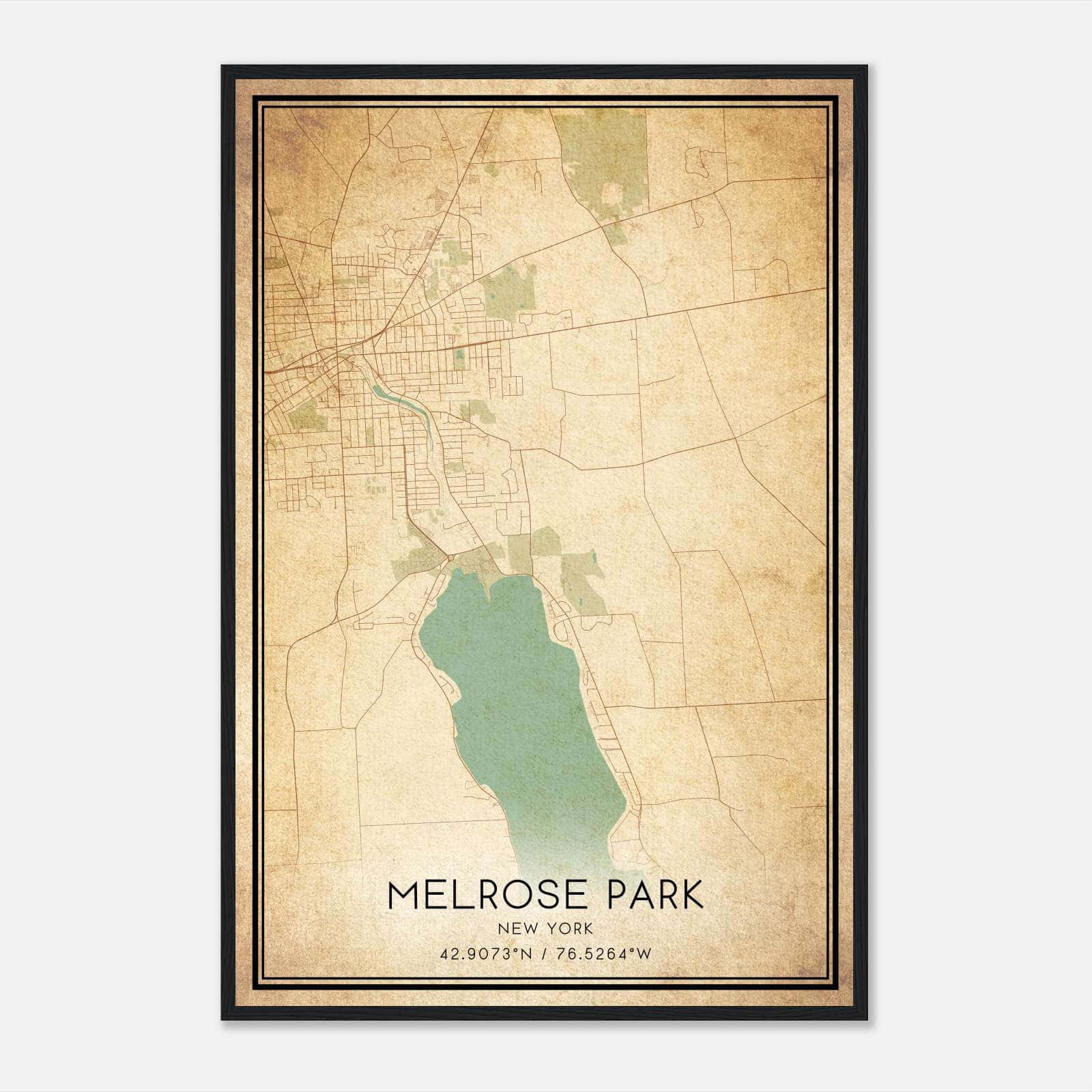 Vintage Melrose Park New York Map Poster, Melrose Park NY City Road ...