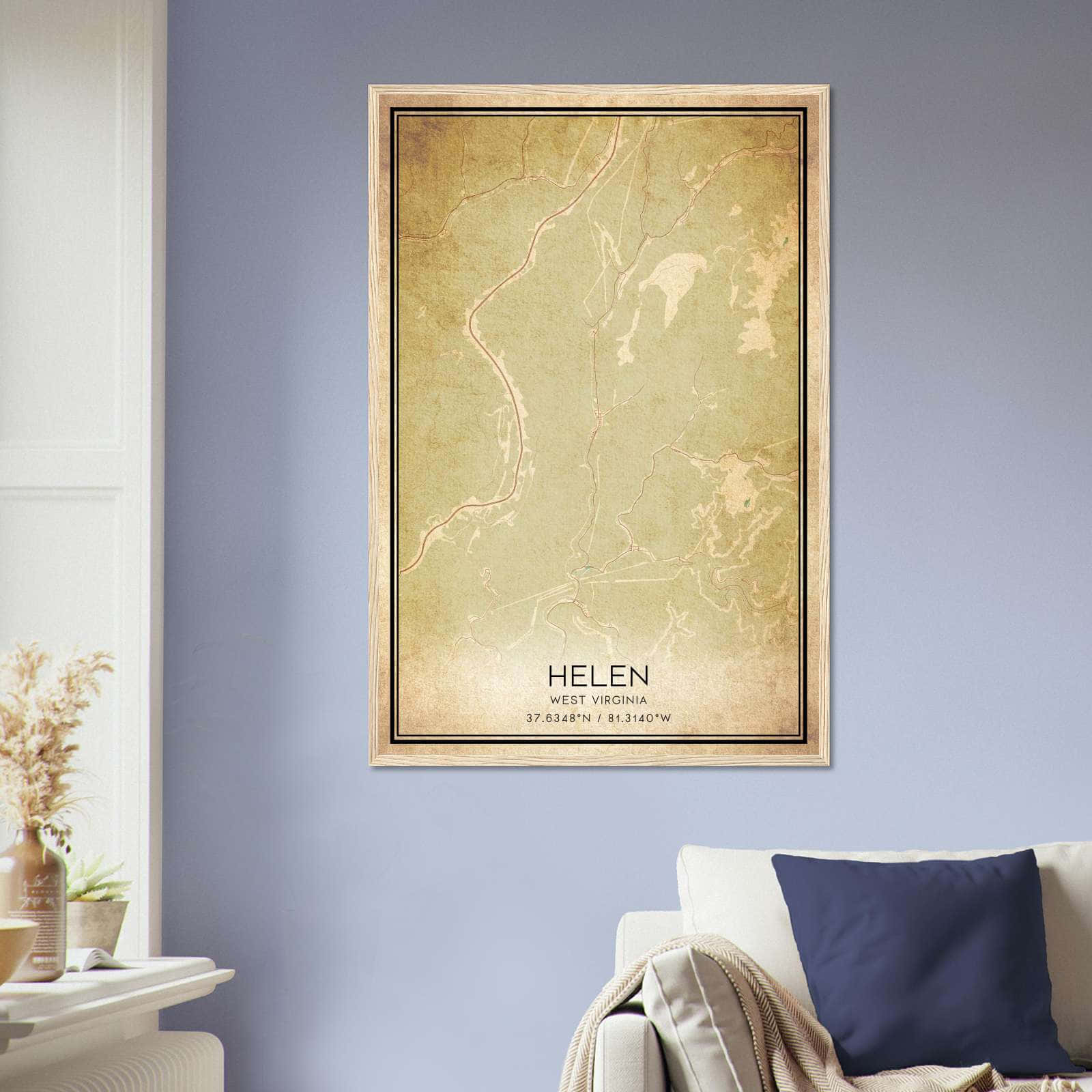 Vintage Helen West Virginia Map Poster, Helen WV City Road Wall Art ...
