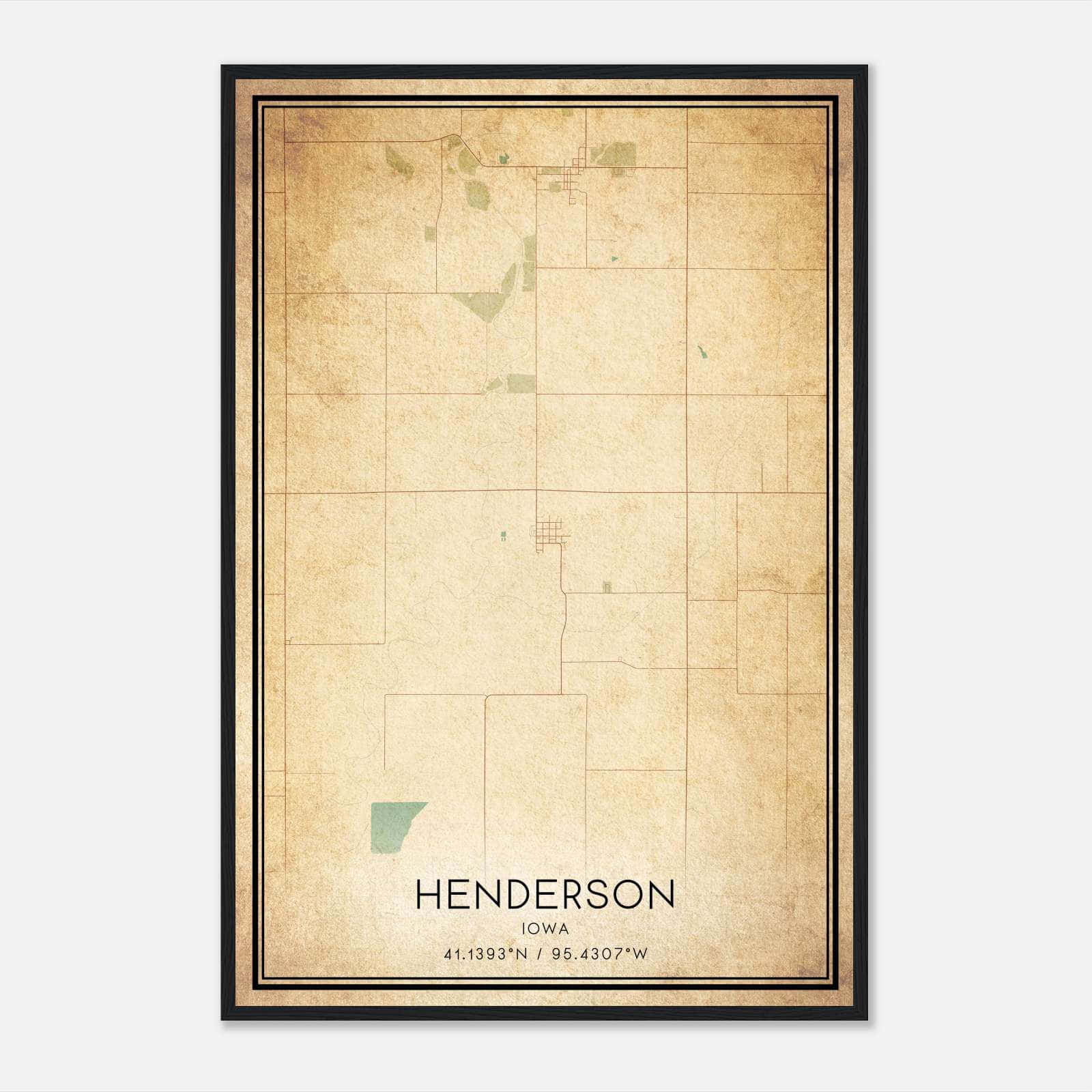 Vintage Henderson Iowa Map Poster, Henderson IA City Road Wall Art ...