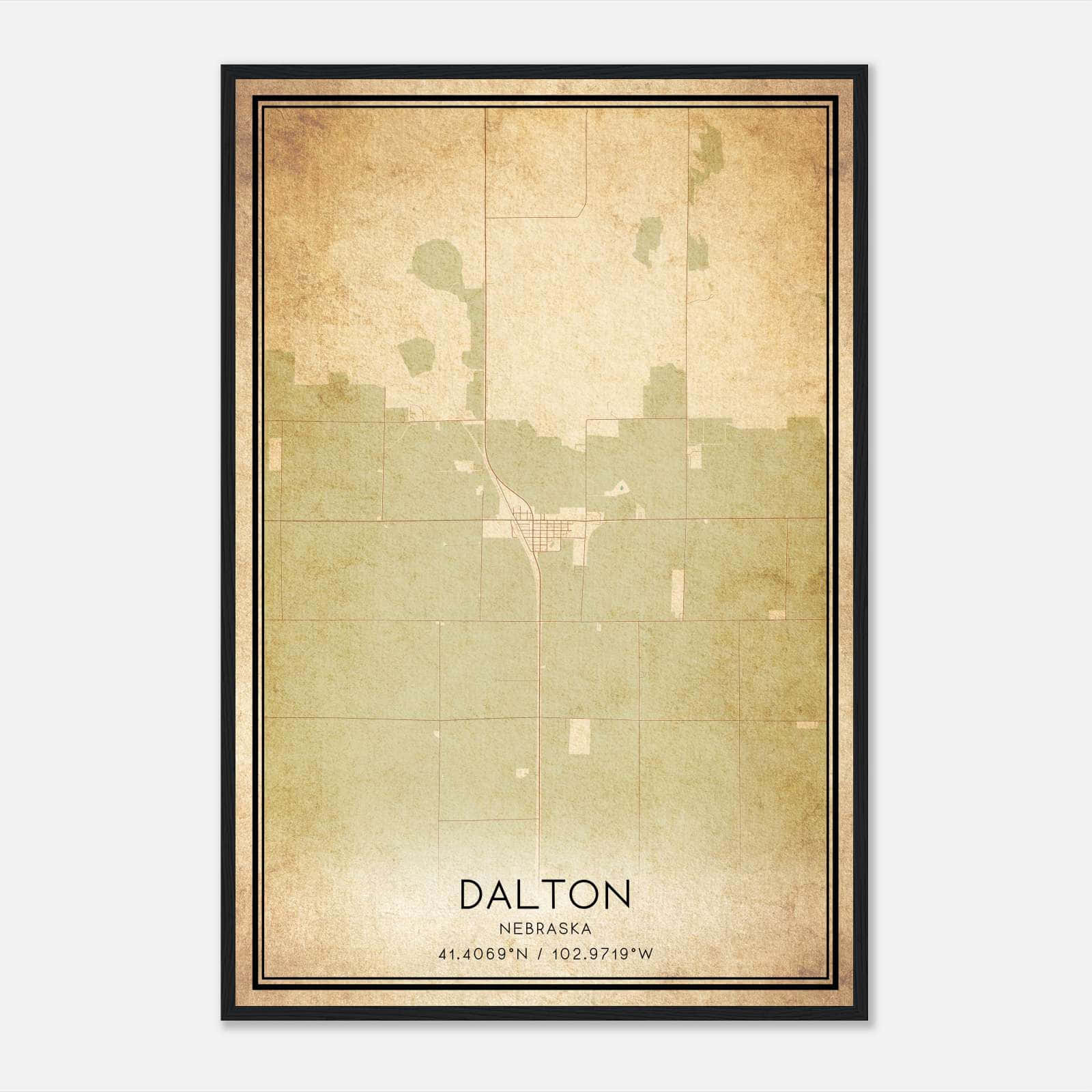 Vintage Dalton Nebraska Map Poster, Dalton NE City Road Wall Art Print - Custom Maps & Posters
