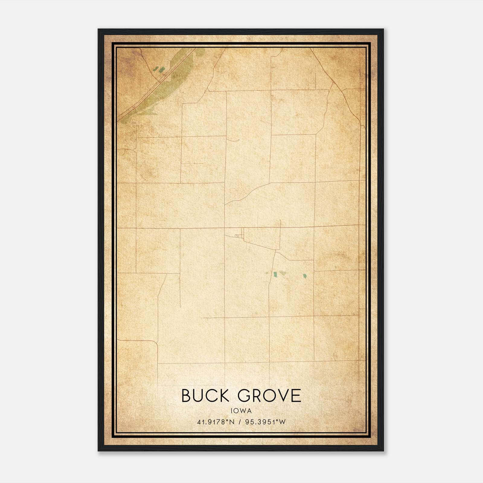 Vintage Buck Grove Iowa Map Poster, Buck Grove IA City Road Wall Art ...
