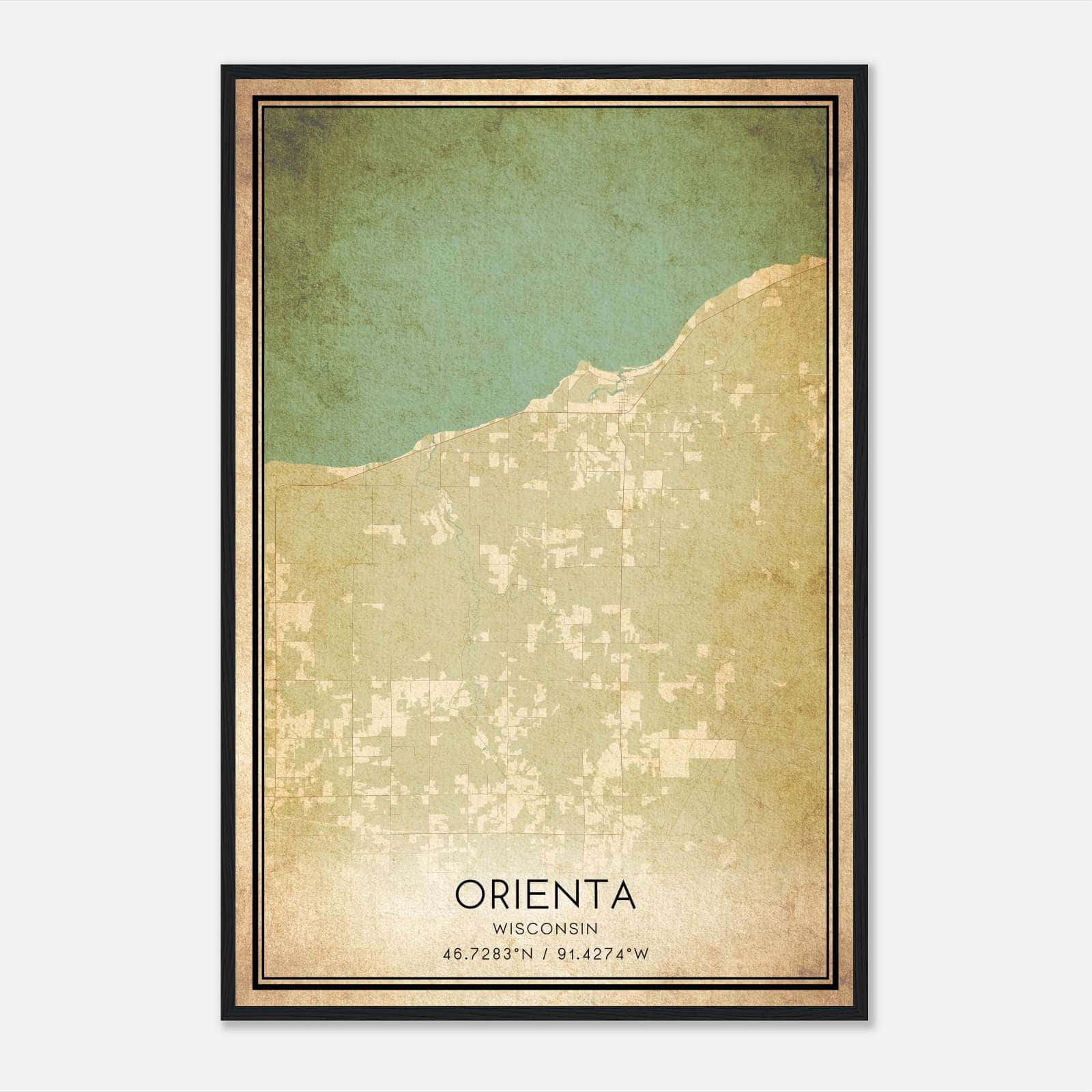 Vintage Orienta Wisconsin Map Poster, Orienta WI City Road Wall Art ...
