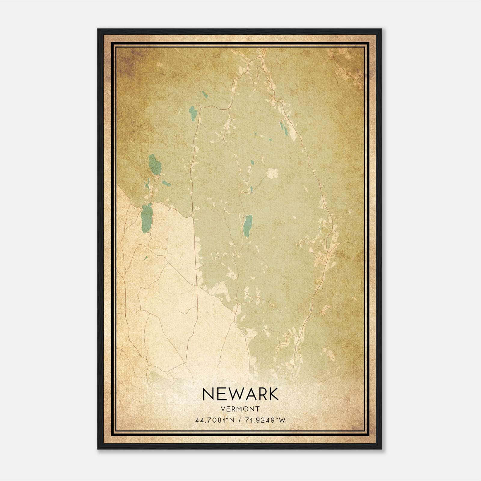 Vintage Newark Vermont Map Poster, Newark VT City Road Wall Art Print ...
