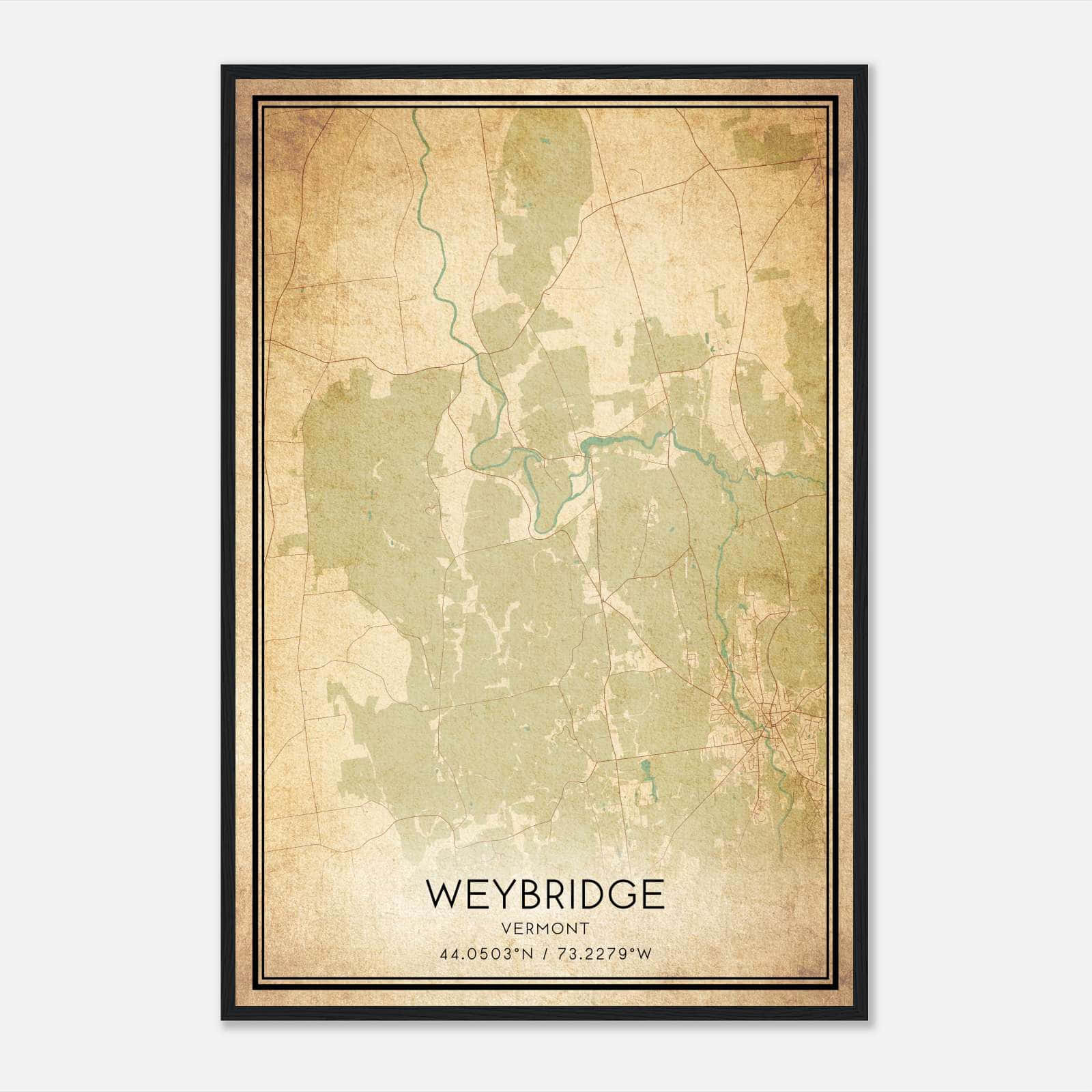 Vintage Weybridge Vermont Map Poster, Weybridge VT City Road Wall Art ...