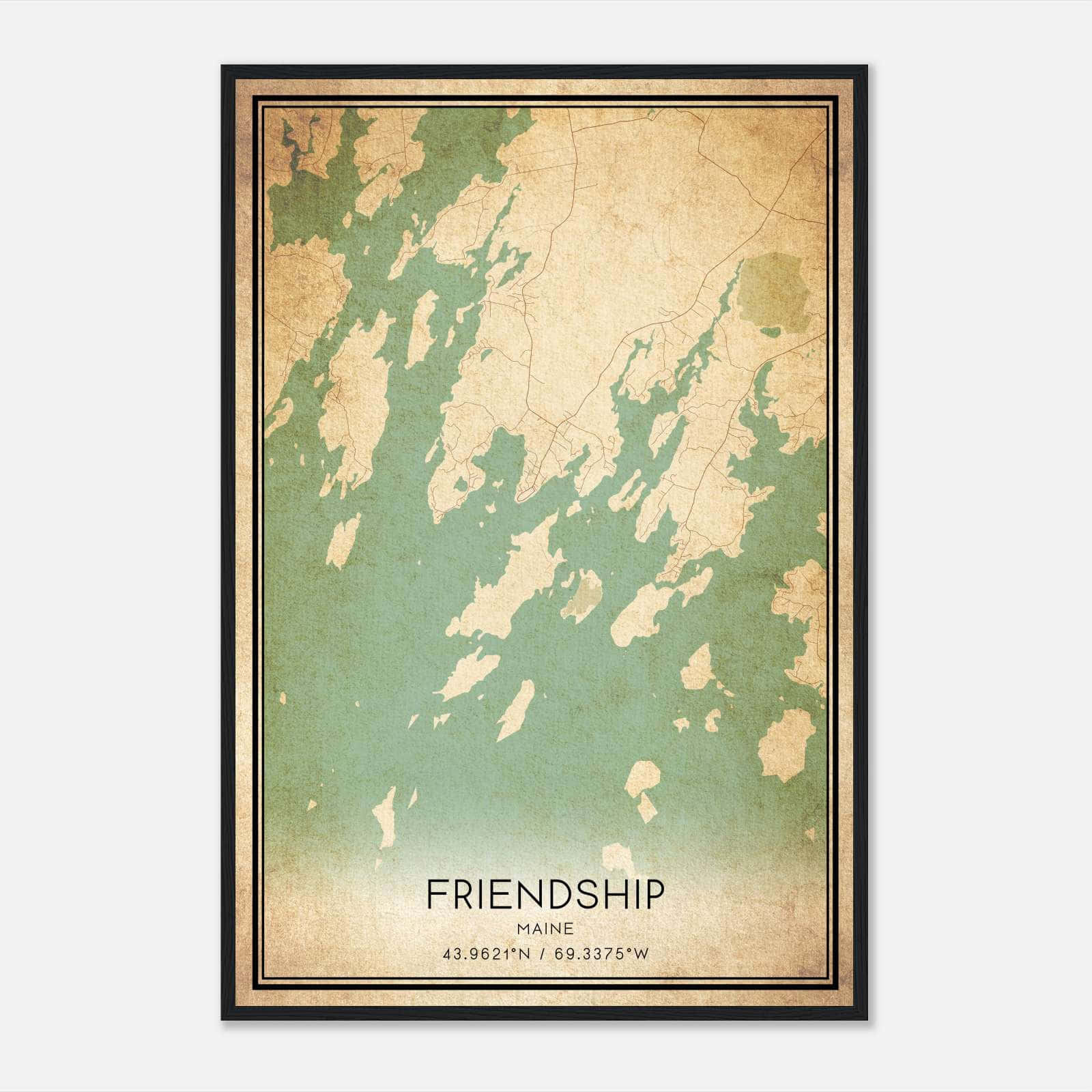 Vintage Friendship Maine Map Poster, Friendship ME City Road Wall Art ...