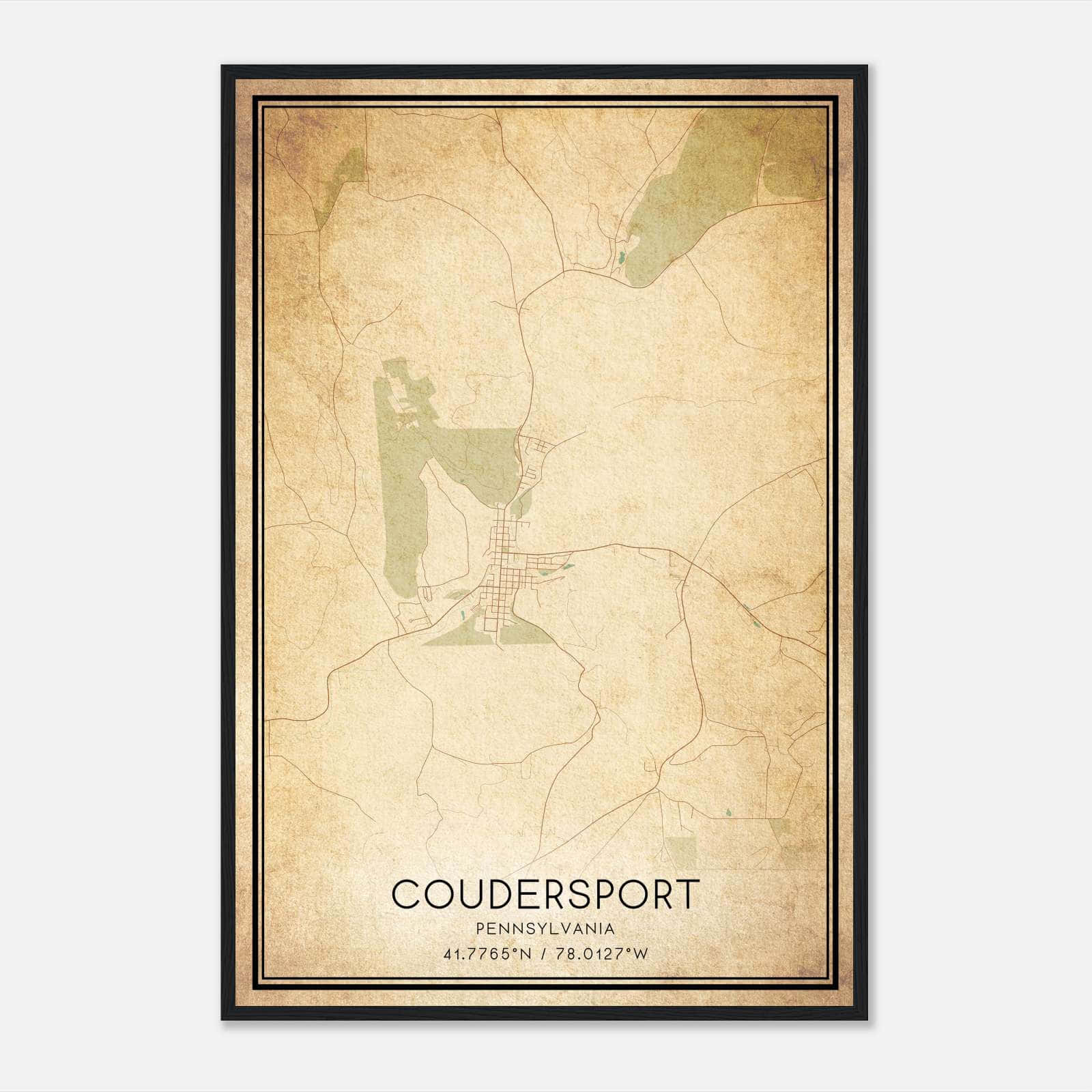 Vintage Coudersport Pennsylvania Map Poster, Coudersport PA City Road Wall Art Print - Custom ...