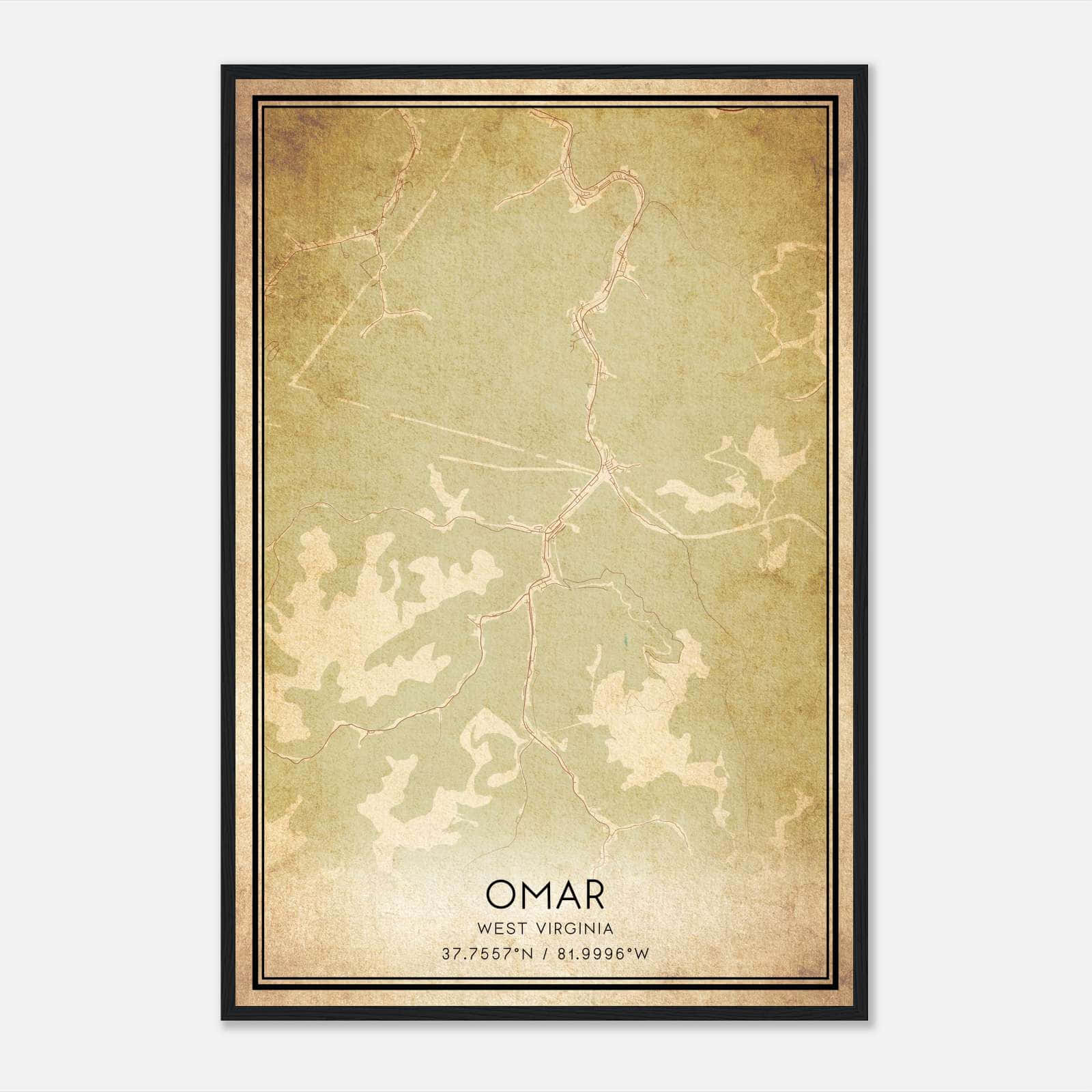 Vintage Omar West Virginia Map Poster, Omar WV City Road Wall Art Print ...