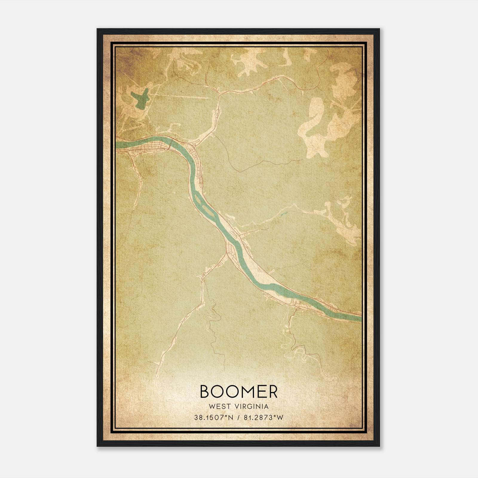 Vintage Boomer West Virginia Map Poster, Boomer WV City Road Wall Art ...