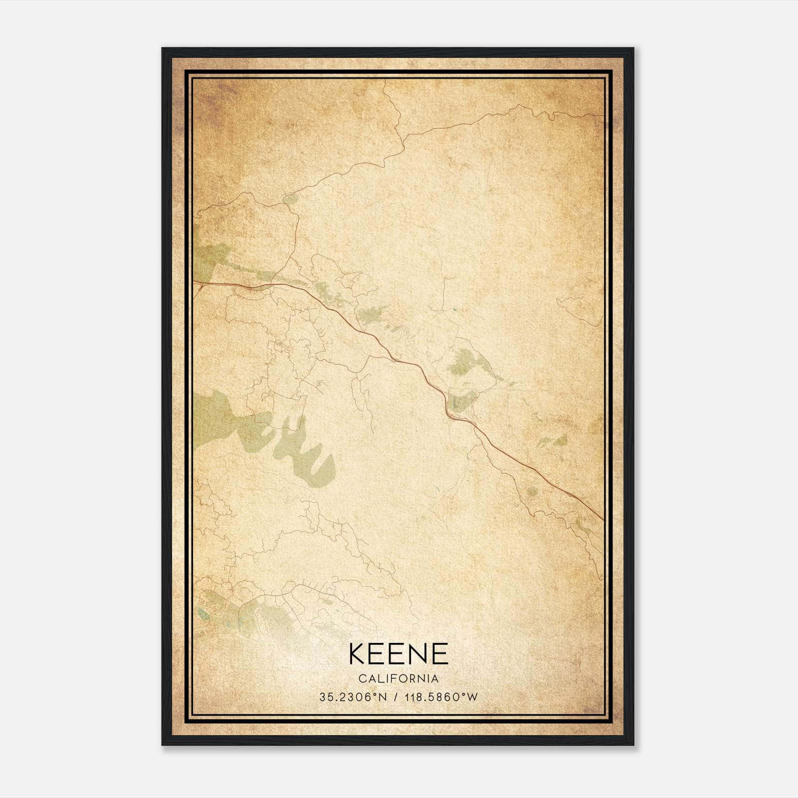 Vintage Keene California Map Poster, Keene CA City Road Wall Art Print ...