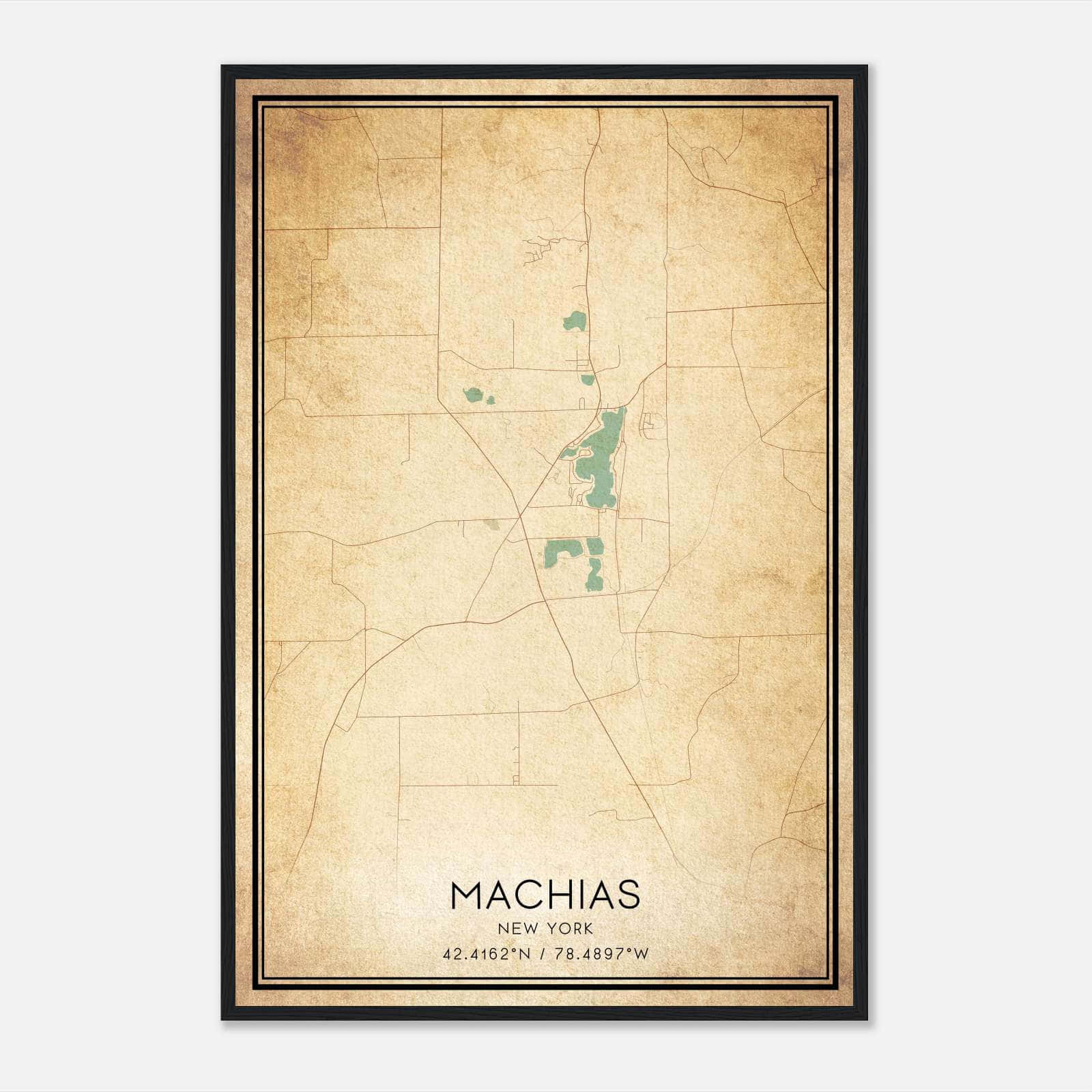 Vintage Machias New York Map Poster, Machias NY City Road Wall Art ...