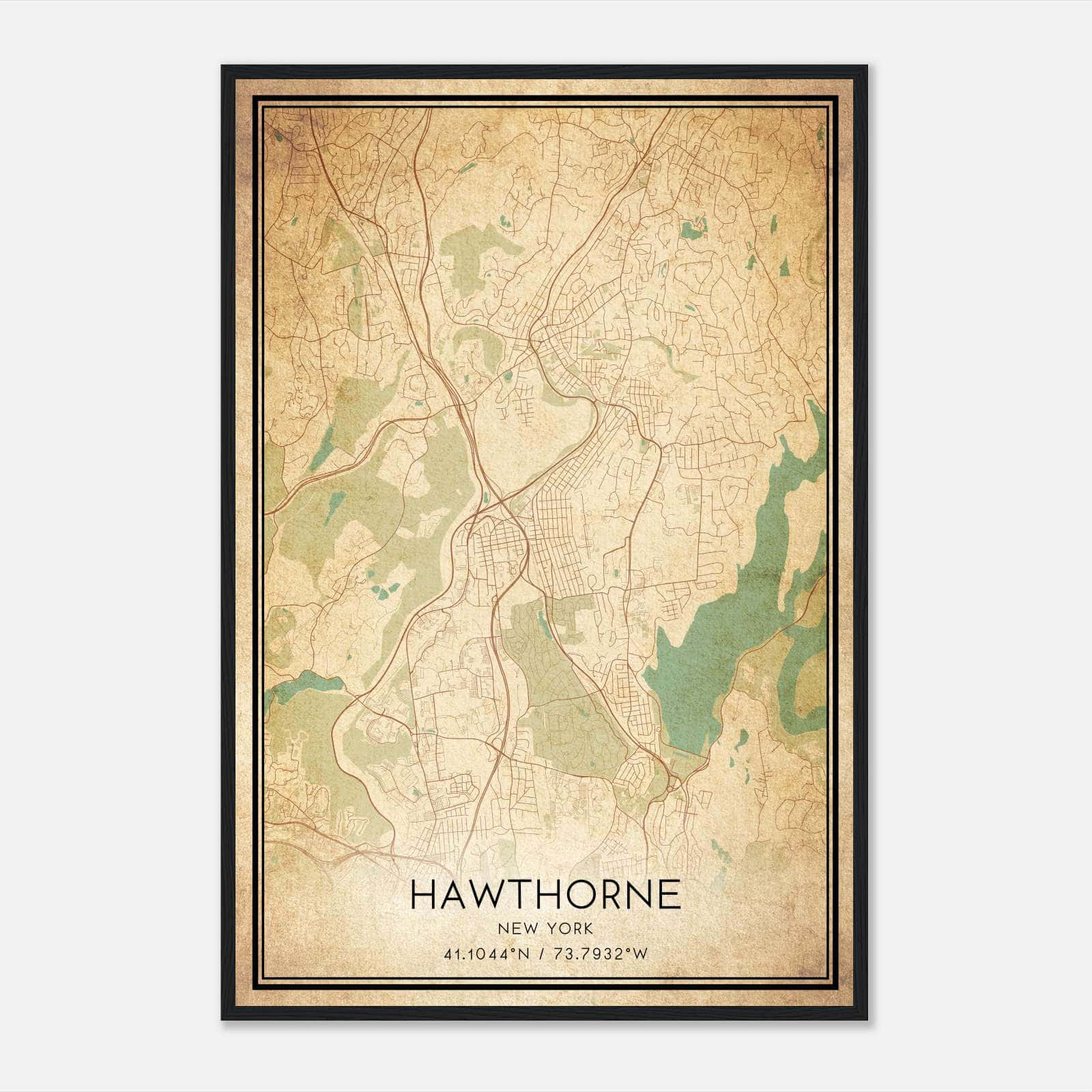 Vintage Hawthorne New York Map Poster, Hawthorne NY City Road Wall Art ...