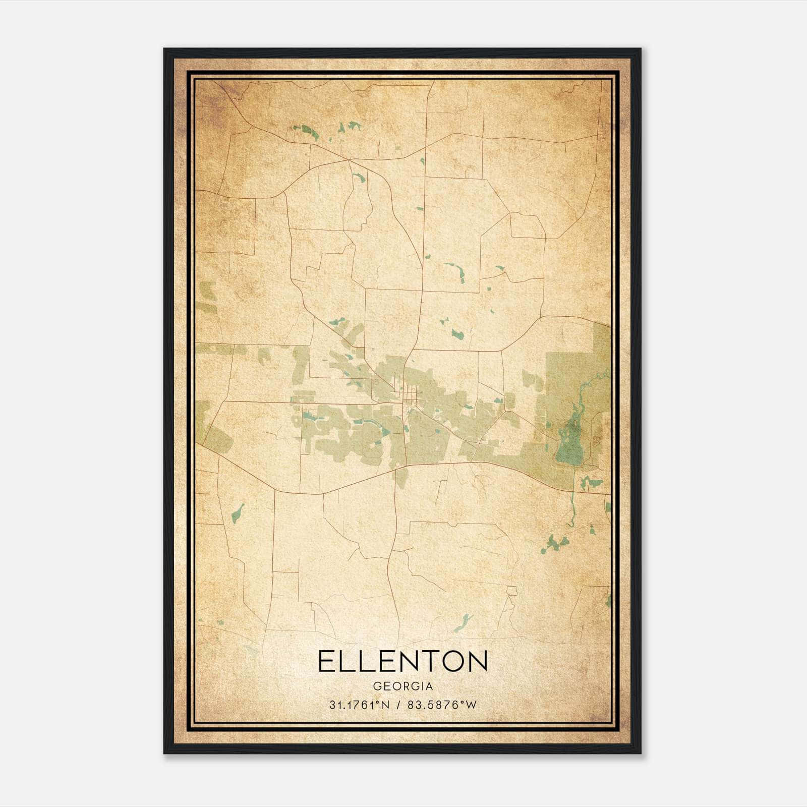 Vintage Ellenton Georgia Map Poster, Ellenton GA City Road Wall Art ...