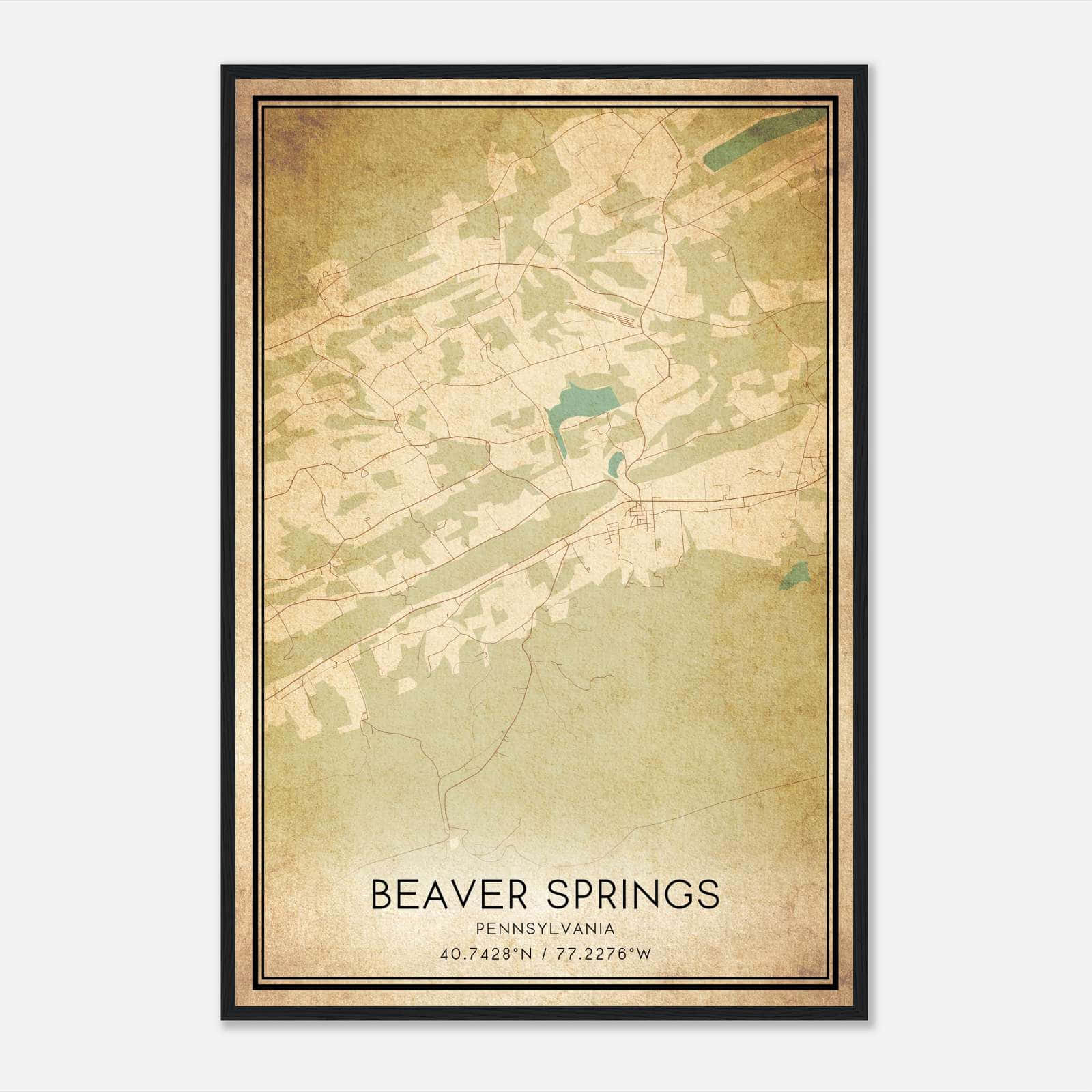 Vintage Beaver Springs Pennsylvania Map Poster, Beaver Springs PA City ...