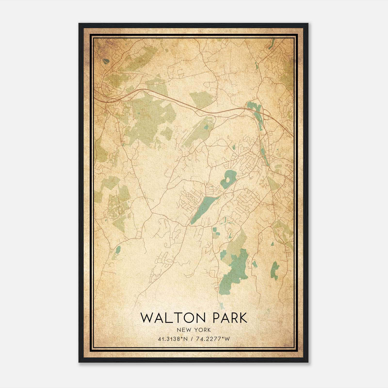 Vintage Walton Park New York Map Poster, Walton Park NY City Road Wall ...
