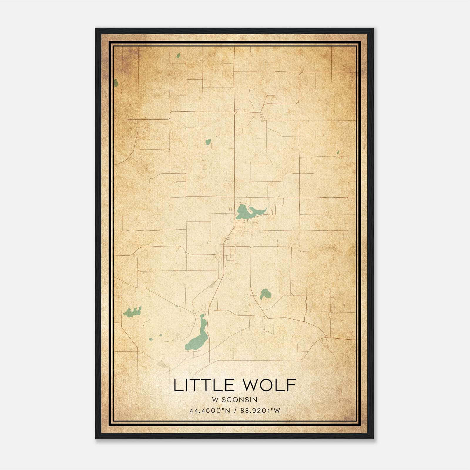 Vintage Little Wolf Wisconsin Map Poster, Little Wolf WI City Road Wall ...
