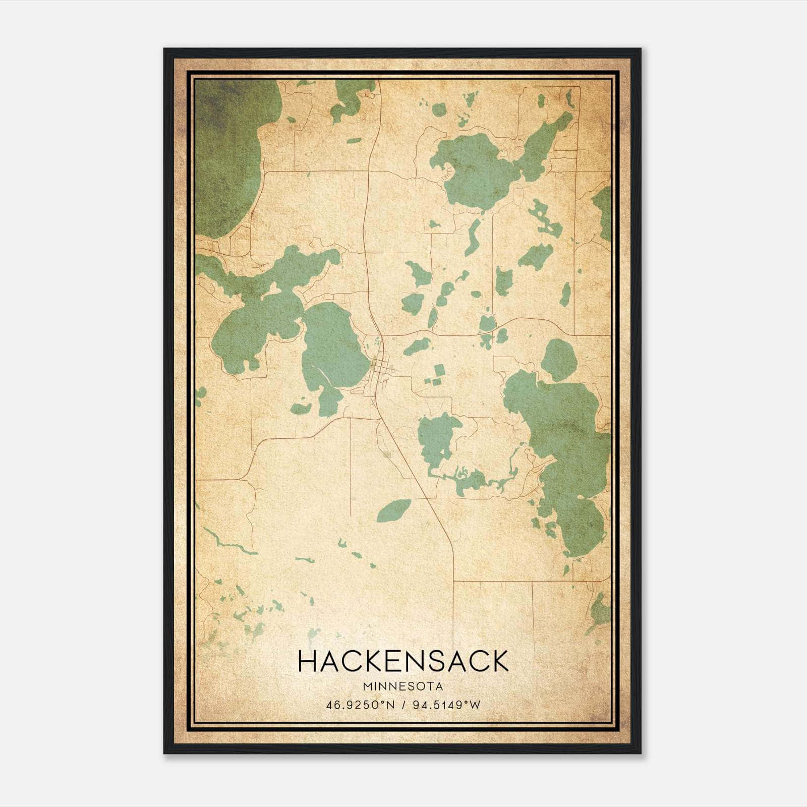 Vintage Hackensack Minnesota Map Poster, Hackensack MN City Road Wall ...