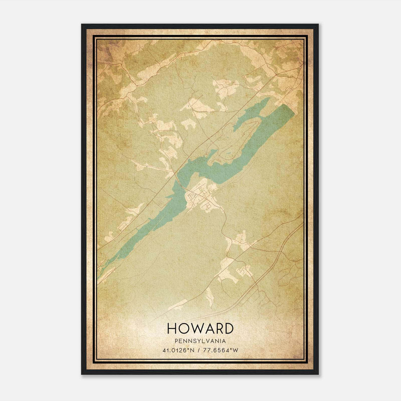 Vintage Howard Pennsylvania Map Poster, Howard PA City Road Wall Art ...