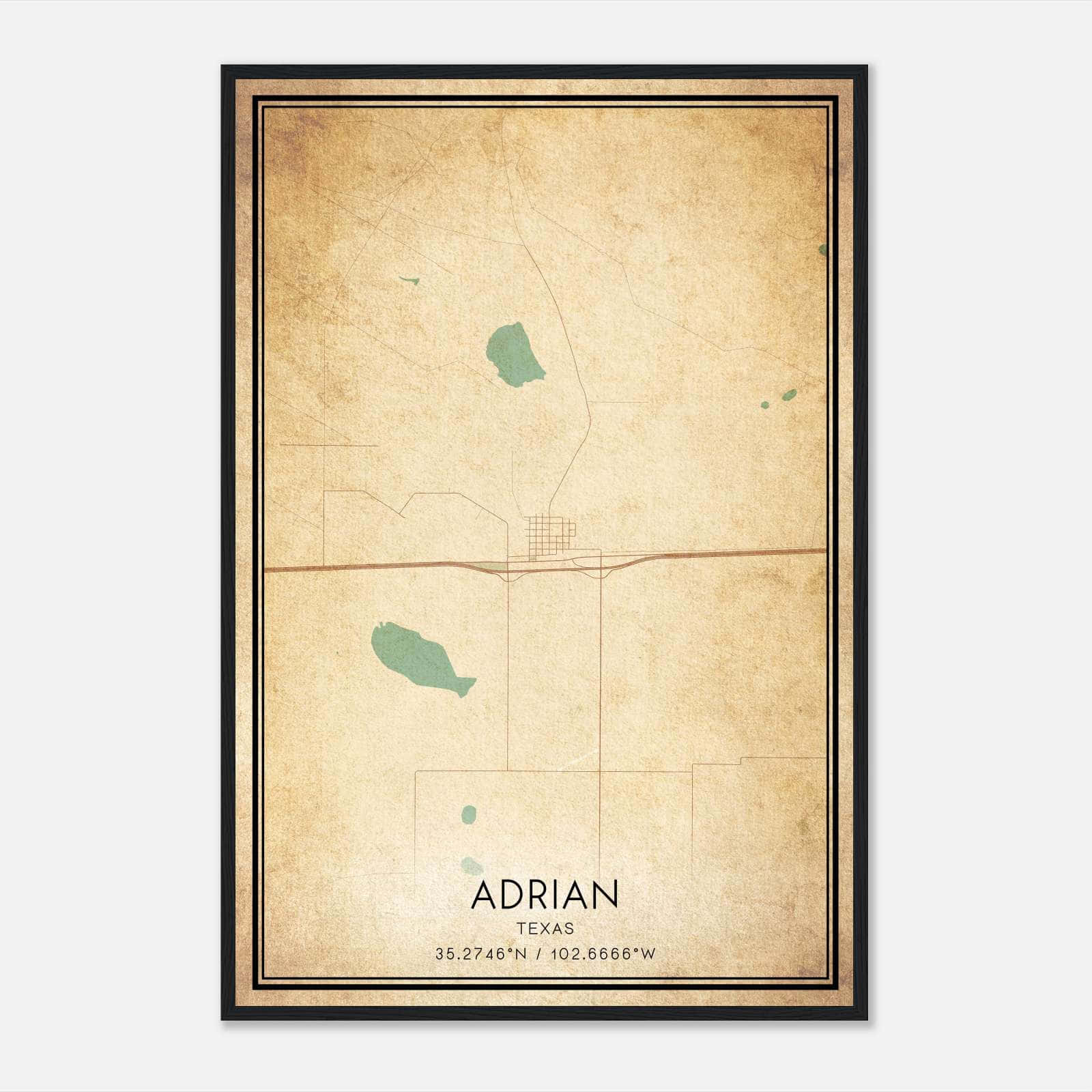 Vintage Adrian Texas Map Poster, Adrian TX City Road Wall Art Print ...