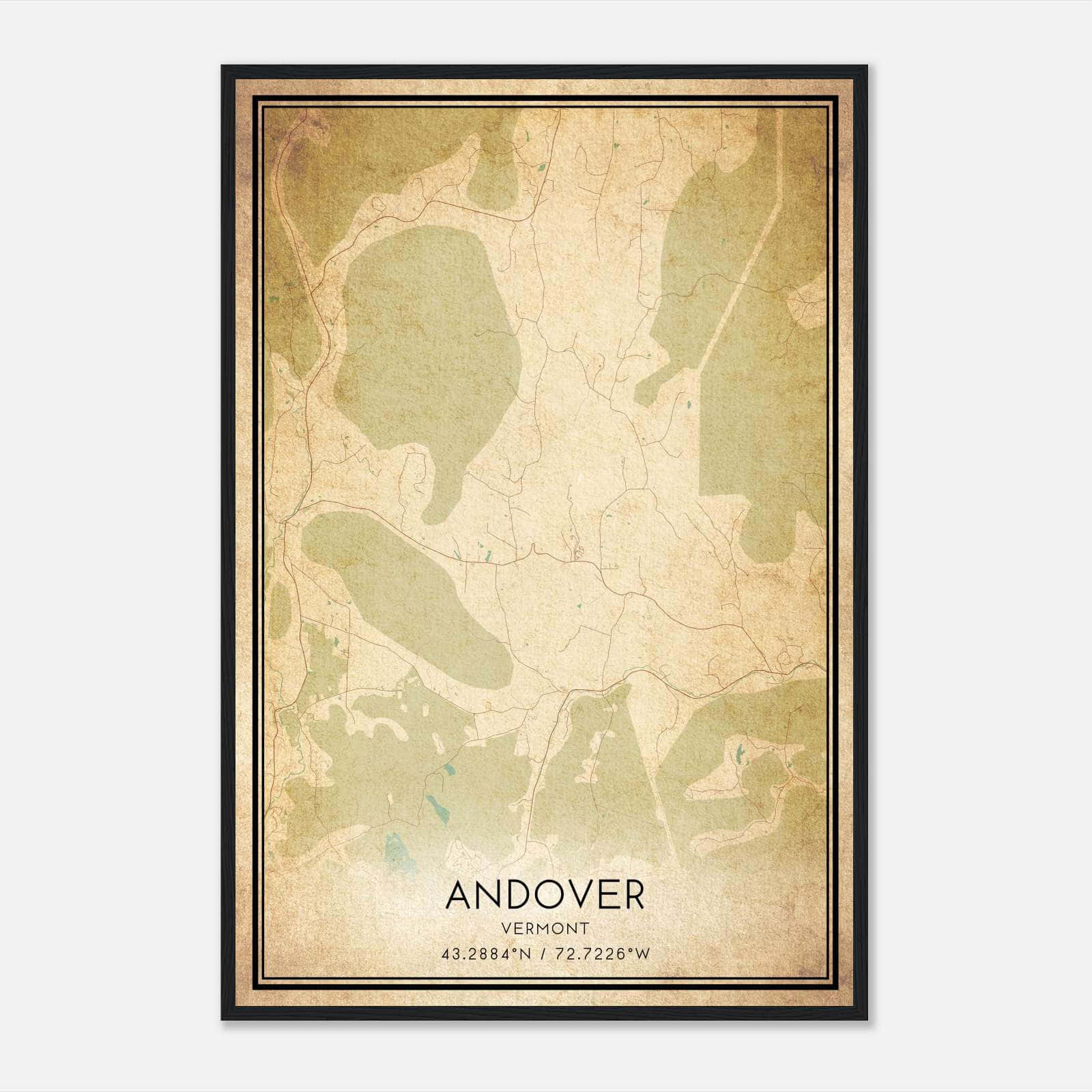 Vintage Andover Vermont Map Poster, Andover VT City Road Wall Art Print ...